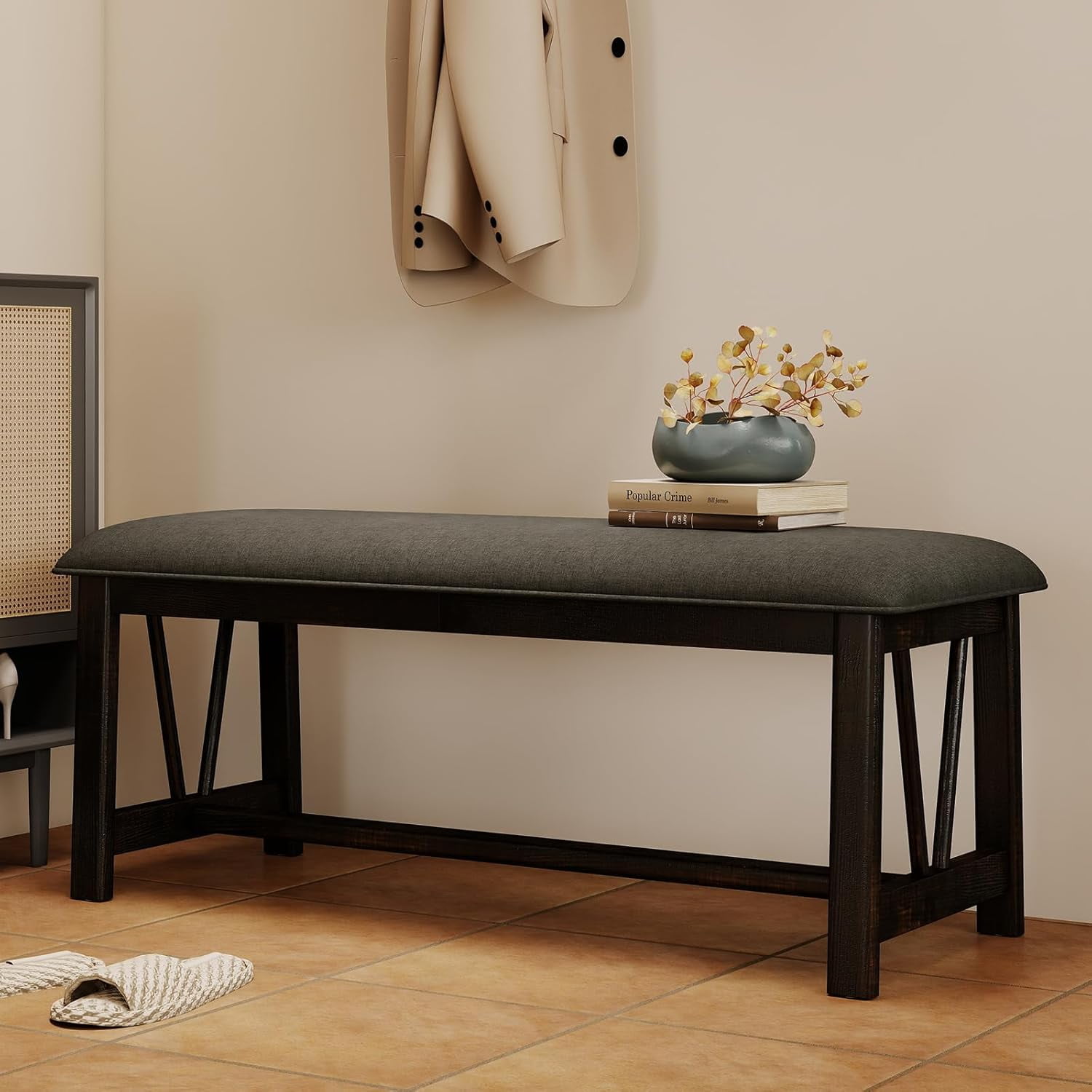 Kmax Entryway Bench, Upholstered Dining Bench with Solid Wood Legs ...