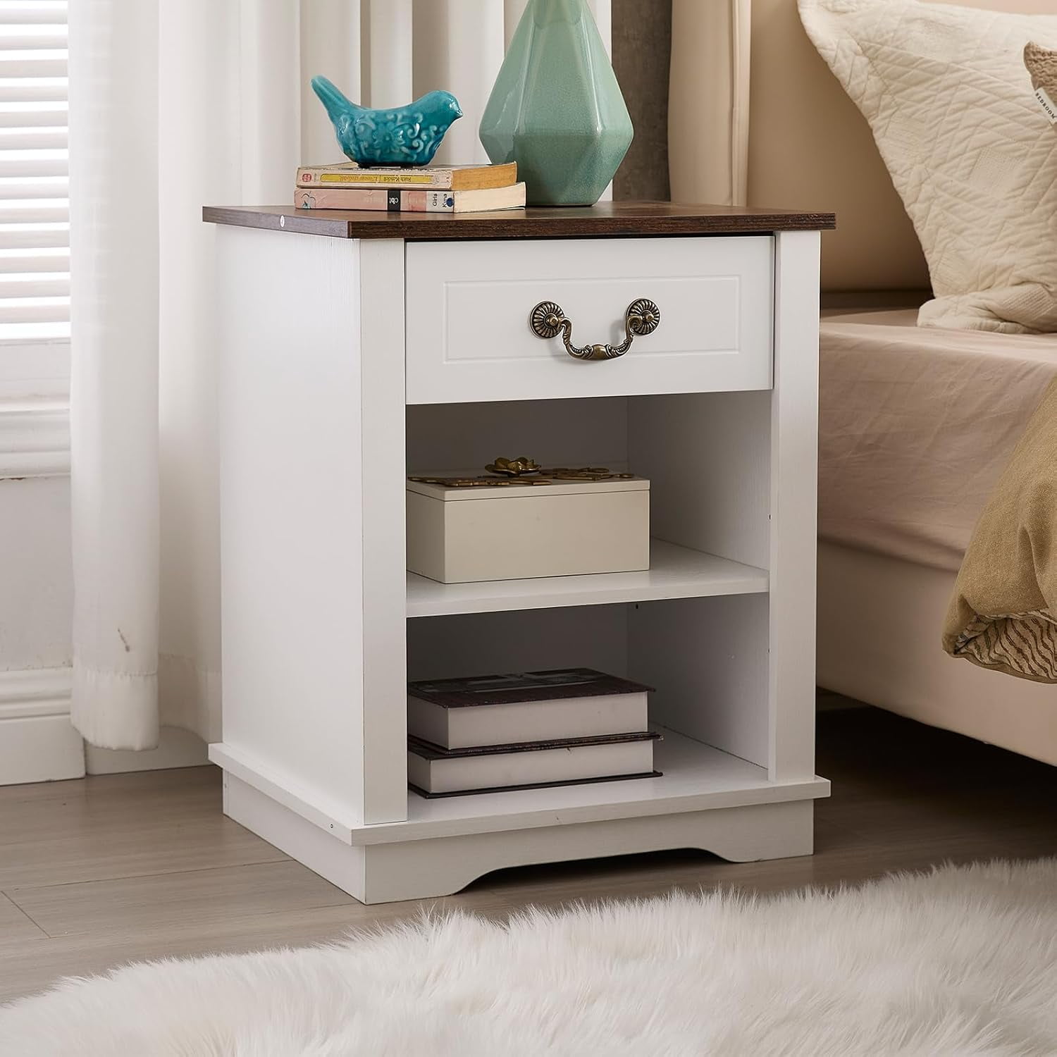 Kmax Farmhouse Nightstand with Drawer, 19" End Table Dresser for ...