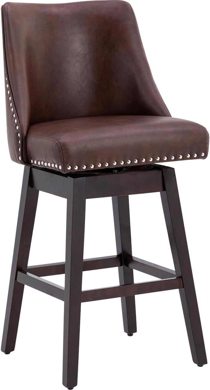 Kmax Leather Counter Height Bar Stool Swivel Farmhouse Bar Stool with ...