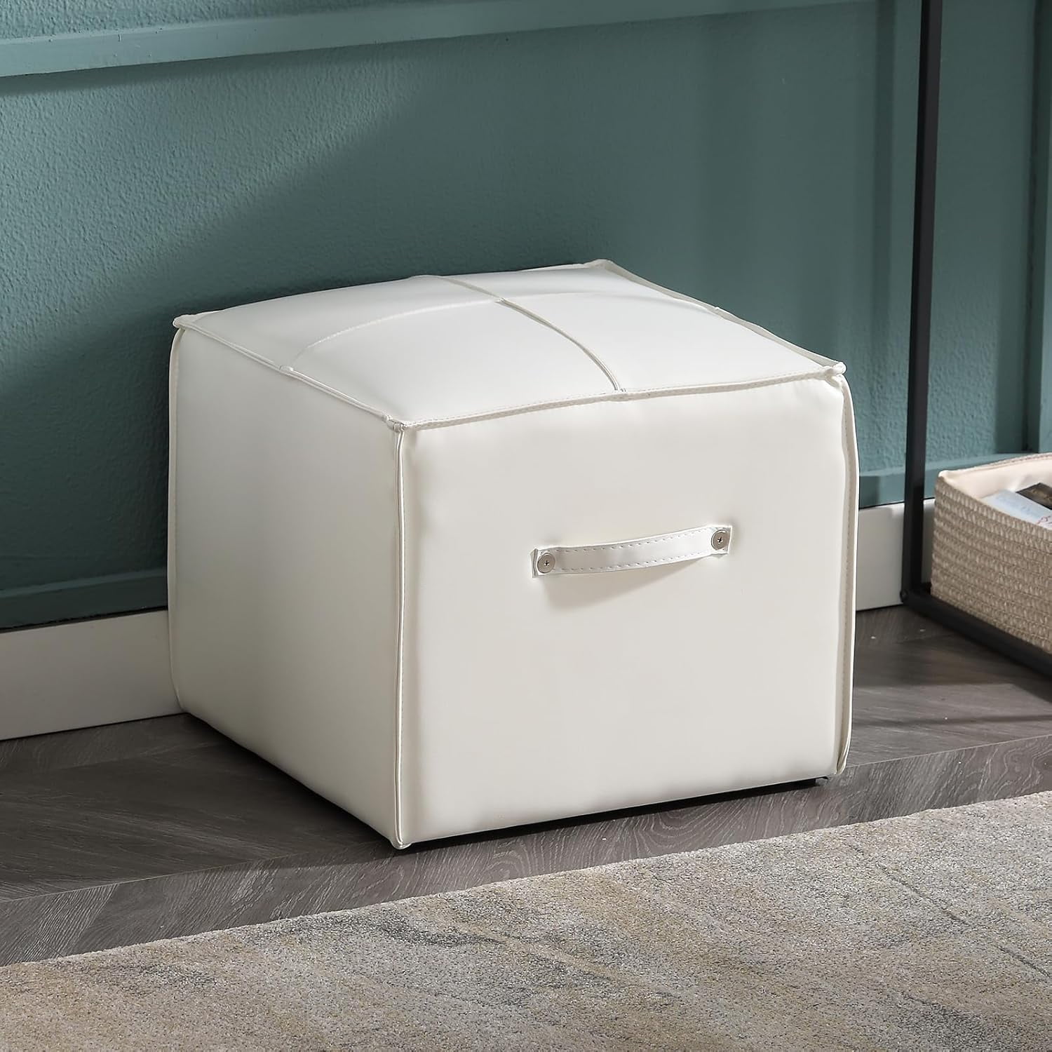 Kmax Square Leather Pouf Stuffed Ottoman Prof Upholstered Foot Stool ...