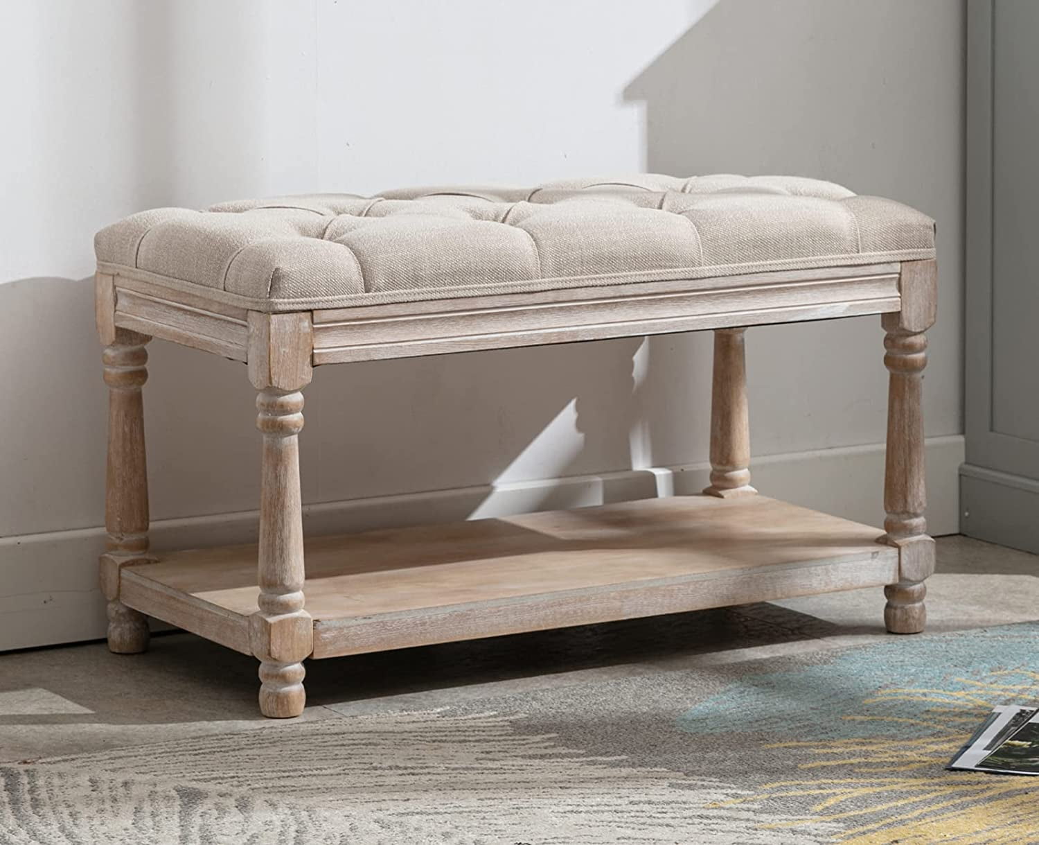 Kmax Storage Entryway Bench Tufted Shoe Rack Bench Wood Window Bench ...