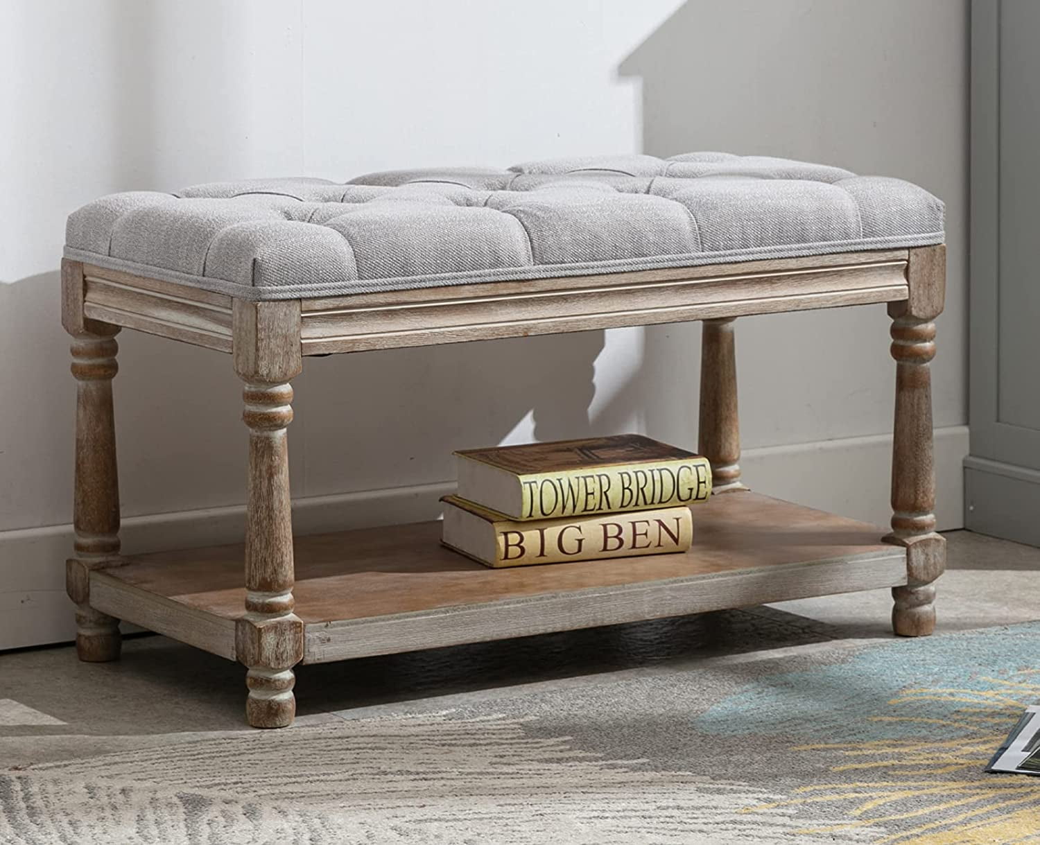 Kmax Storage Entryway Bench Tufted Shoe Rack Bench Wood Window Bench ...