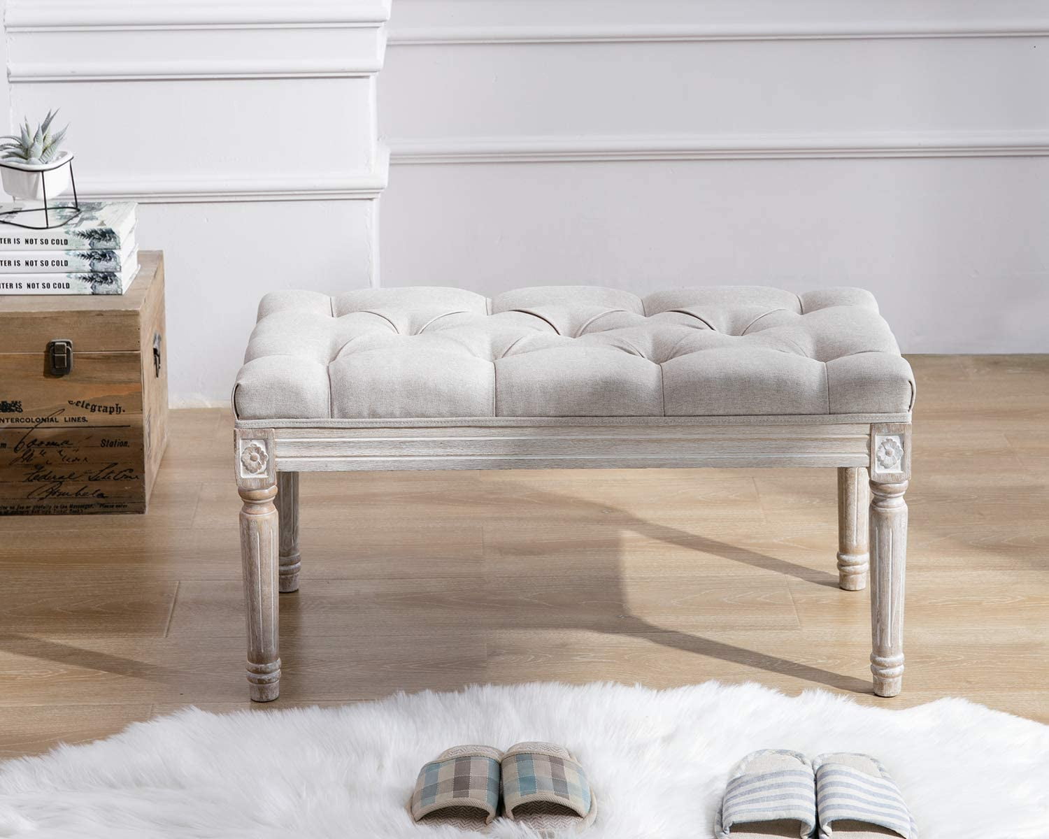 Kmax Tufted Entryway Bench, Upholstered Rustic Ottoman Bench, 31.5" x ...
