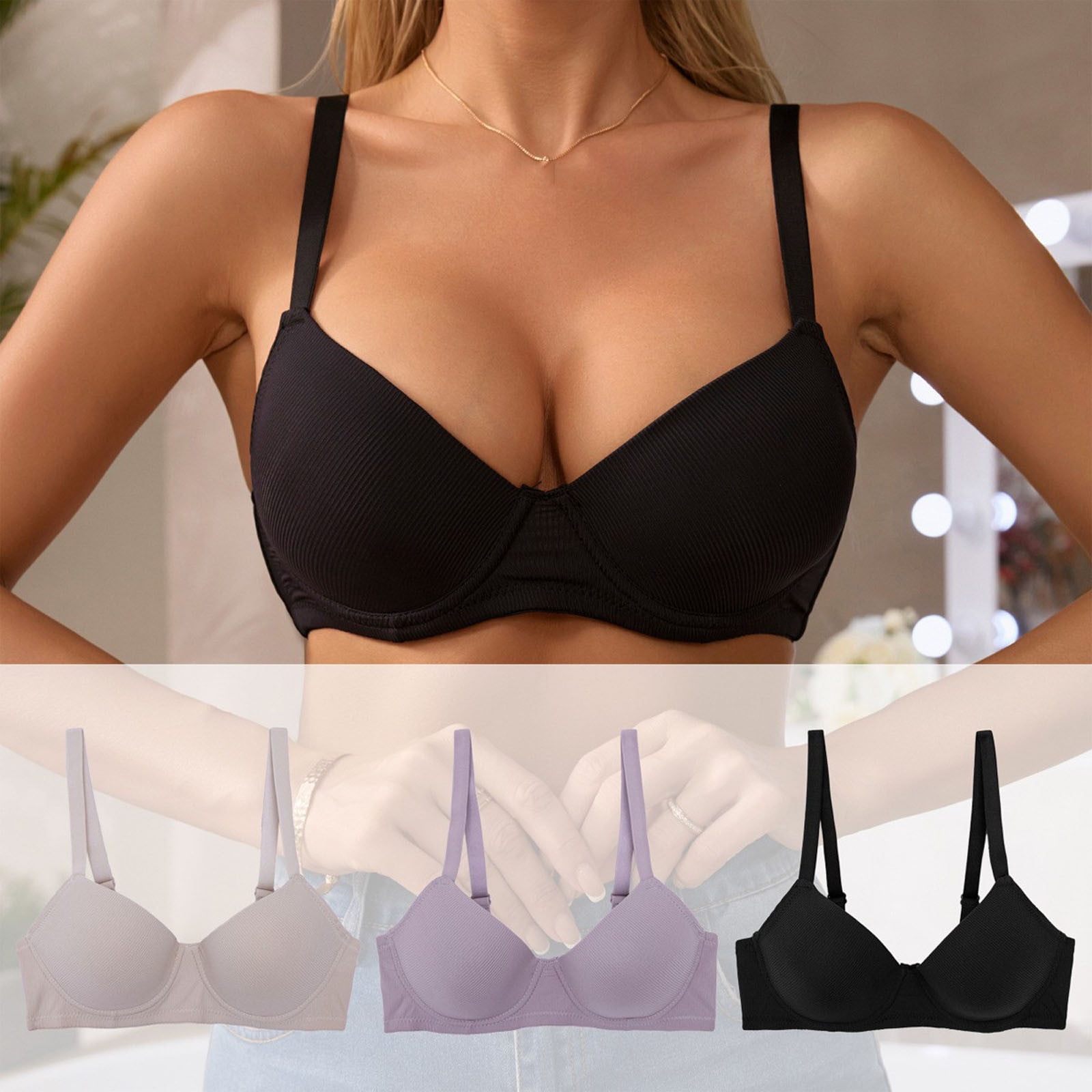 Kmdttou 2PC Bras for Women's Push-Up Women's Leopard-Print Front Buckles Underwear No Steel ...