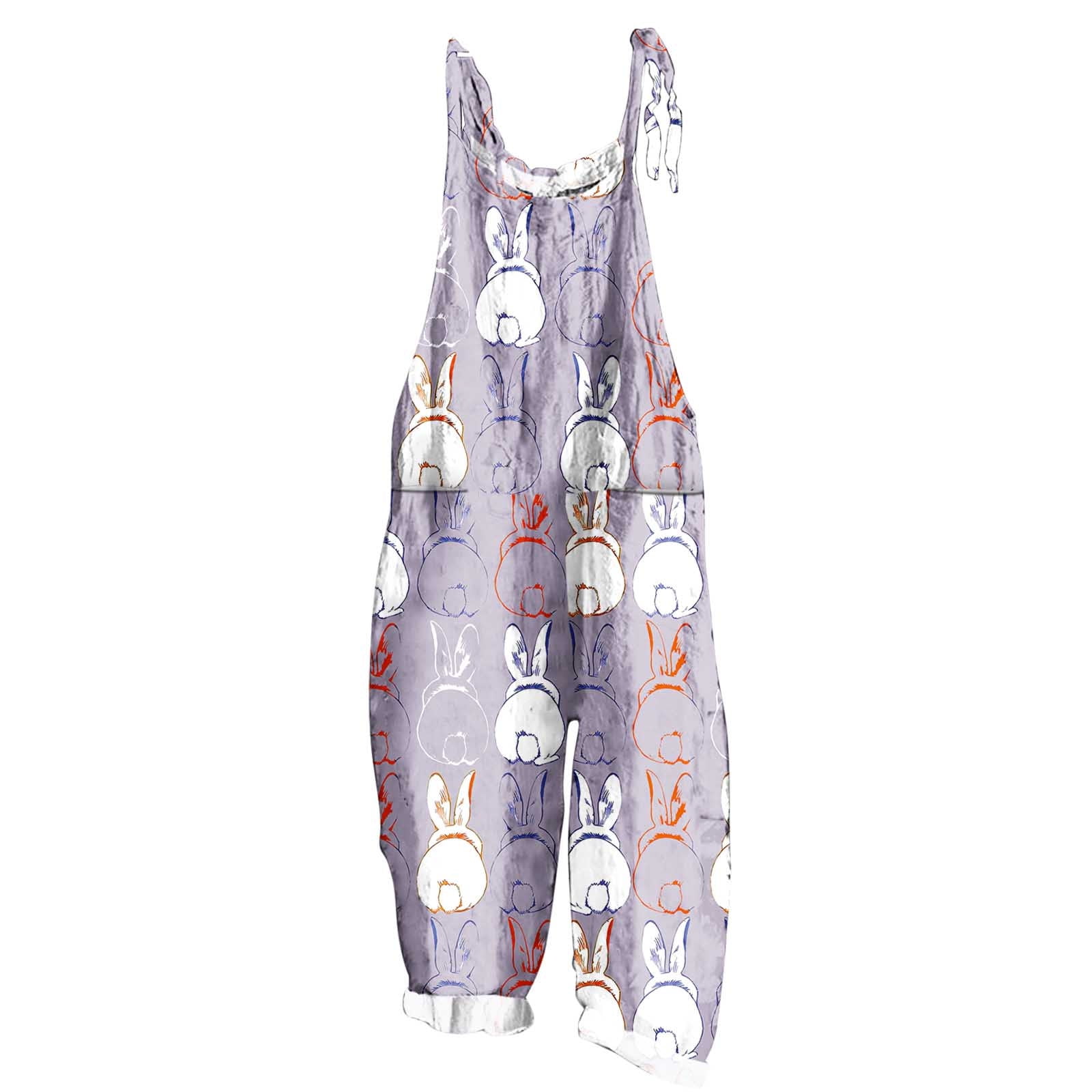 Kmdttou Cargo Pants Easter Print Sleeveless Two Pocket Casual Overalls ...