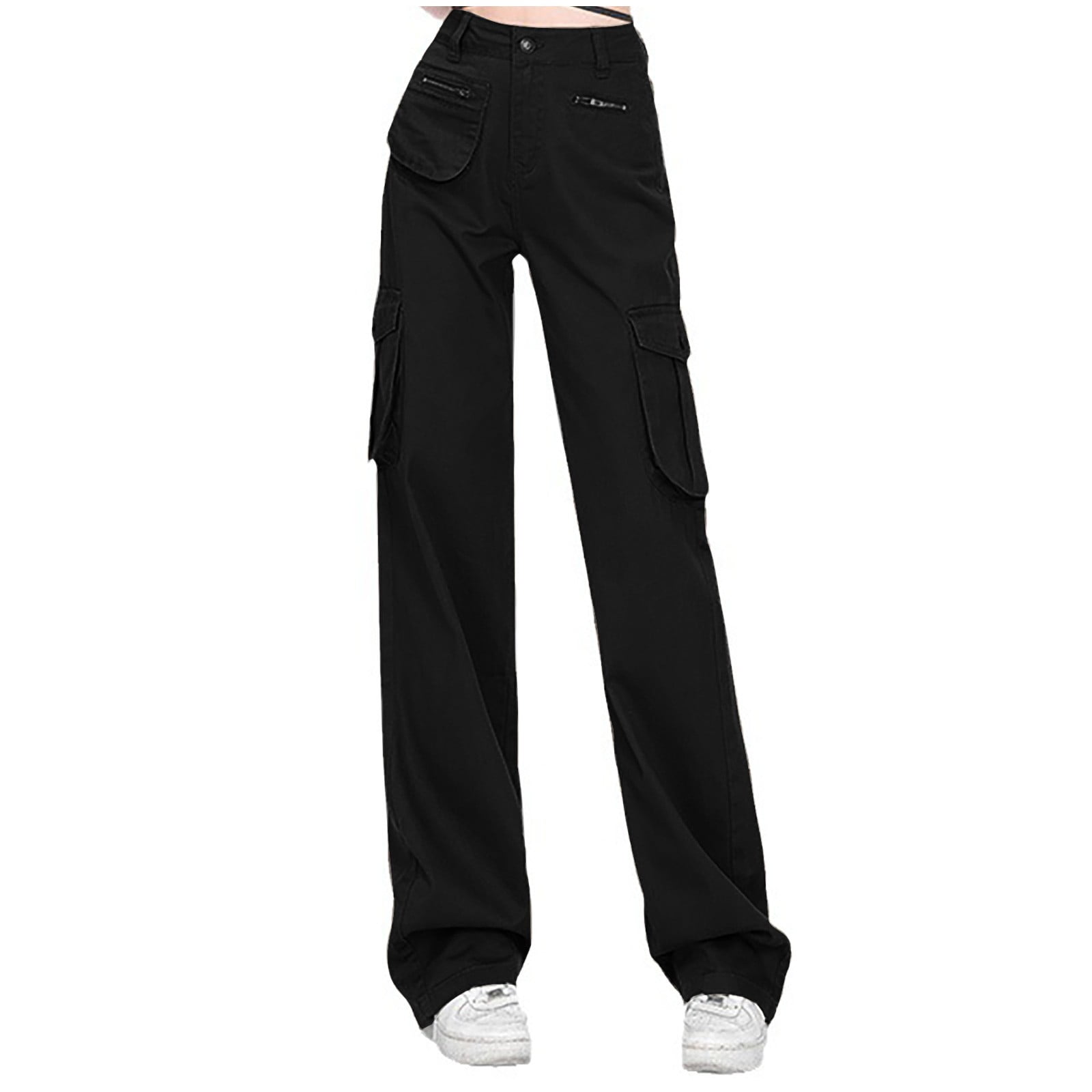 Kmdttou Cargo Pants Flap High Waisted Work Pants Multi-Pockets ...