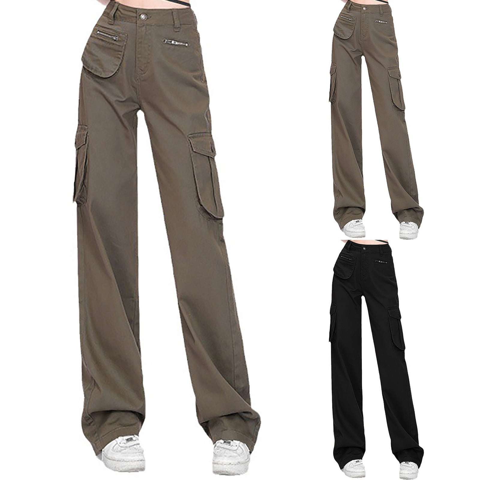 Kmdttou Cargo Pants Women Baggy Flap High Waisted Work Pants Multi ...