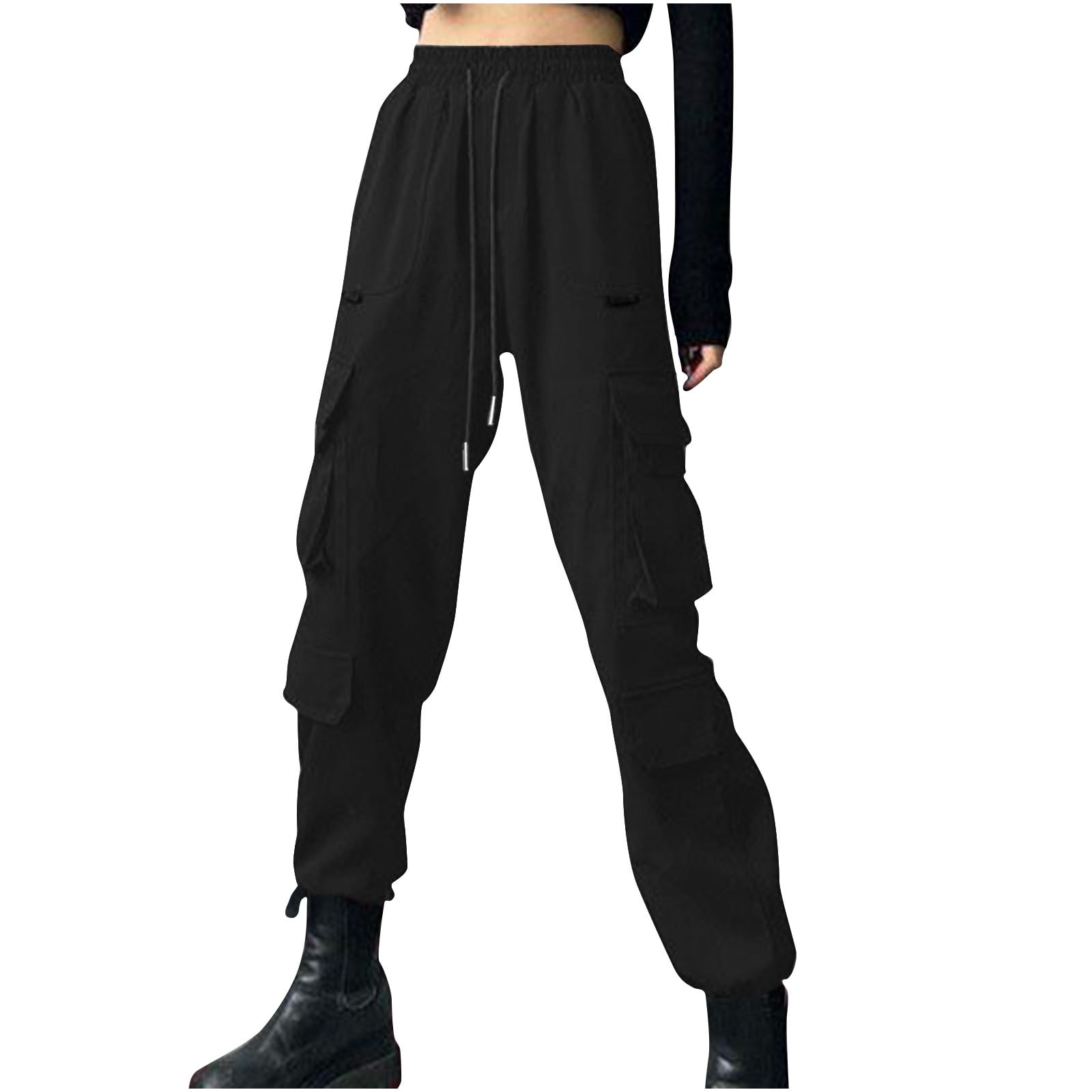 Kmdttou Cargo Pants Women Baggy Plus Size Mid-waist Pocket Overalls ...