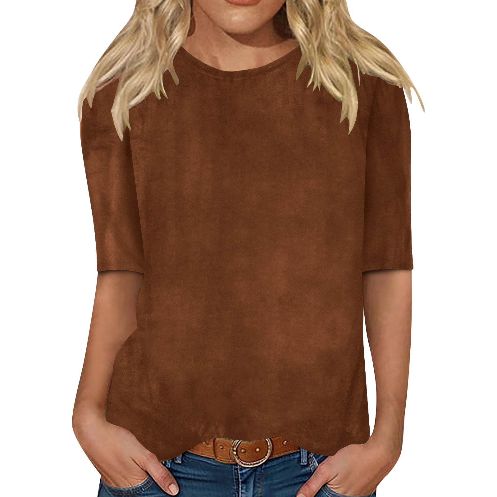 Essentials Women's Regular-Fit Fashion Solid Color Half Sleeves ...