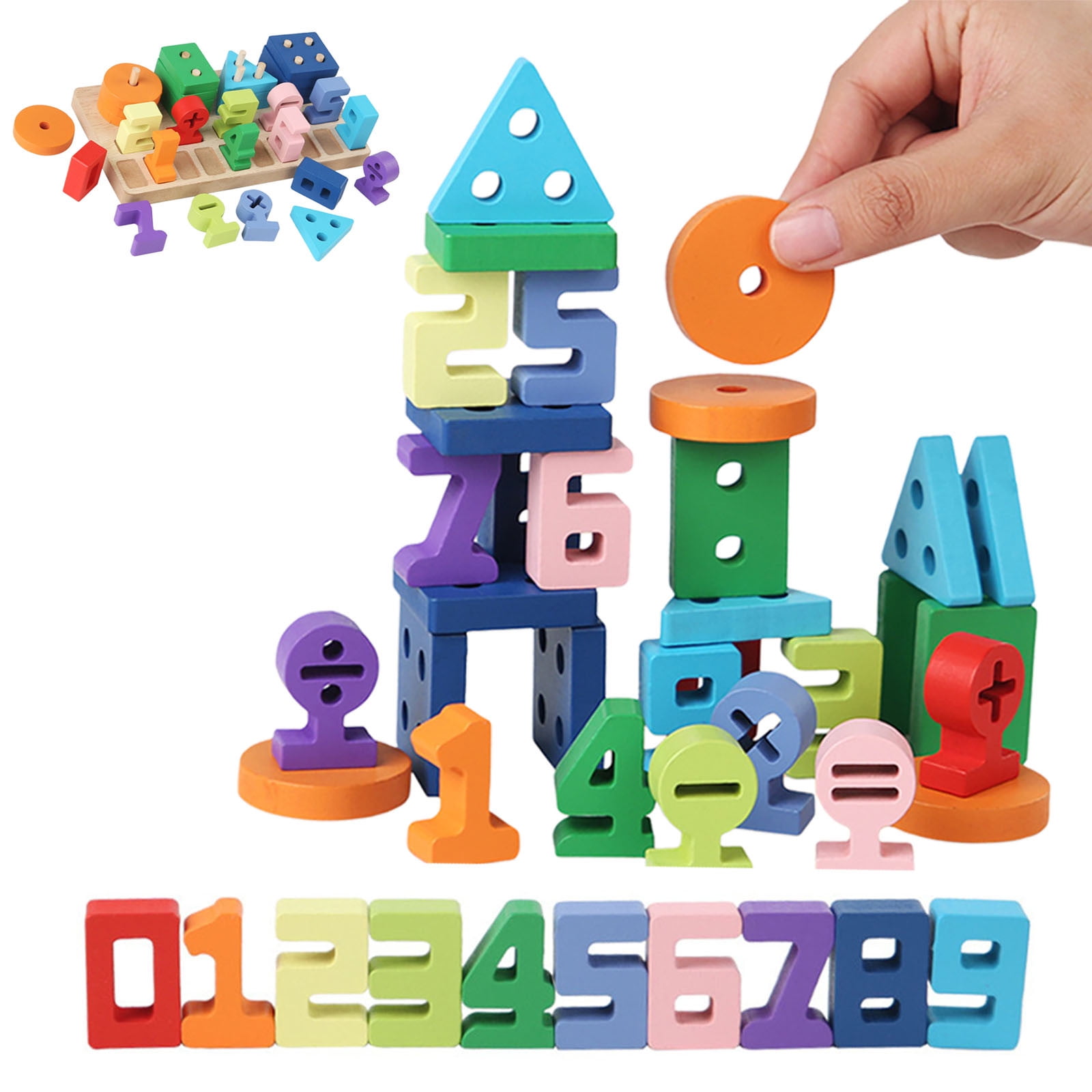Kmdttou Number Blocks Counting Puzzle Shape Wooden Sensory Toy Toddler ...
