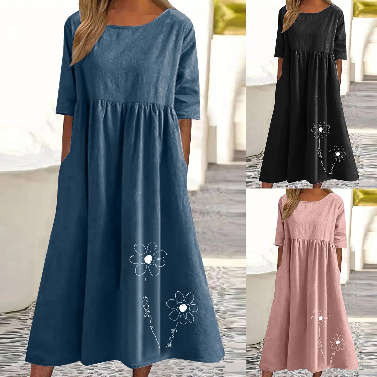 Kmdttou Plus Size Summer Dress for Women's Spring And Summer Round Neck ...