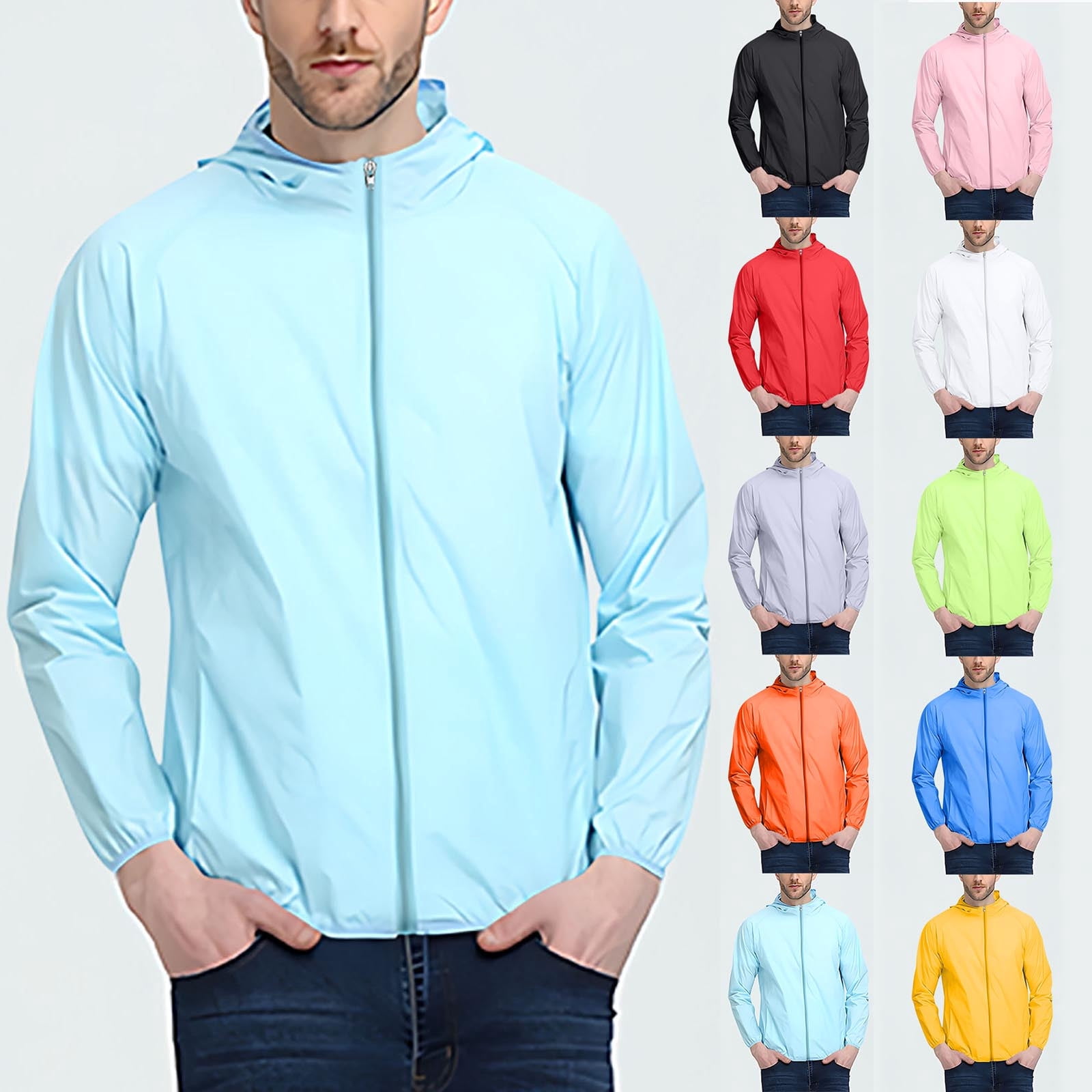 Kmdttou Rain Jacket for Men, Thin Sports Multi-bag Casual Loose ...