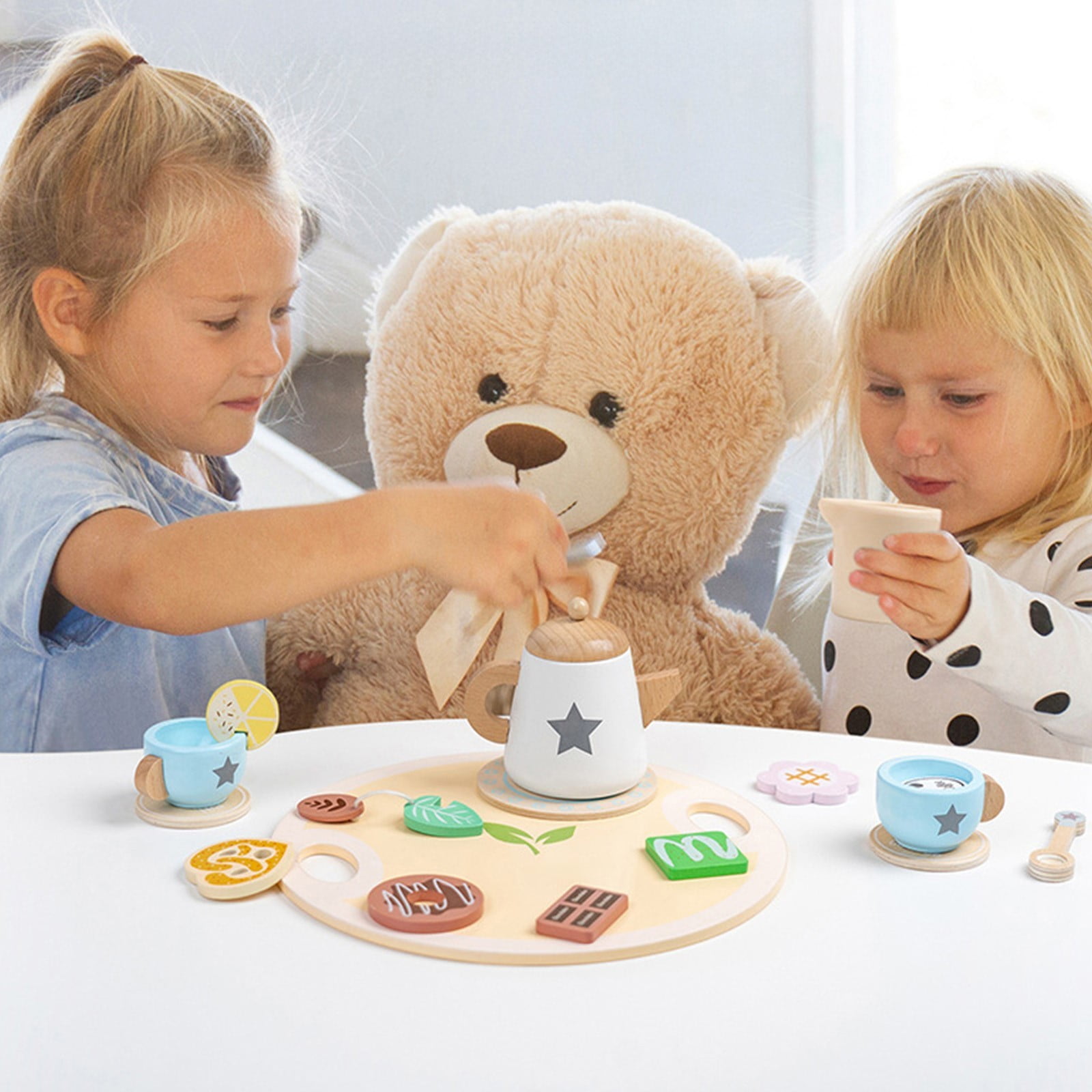 Kmdttou Simulation Wooden Tray Tea Set Children's Simulation Tea Cup ...