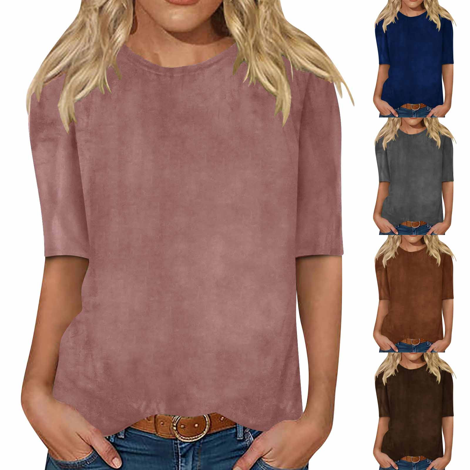 Up to 40% off Women's Fashion Solid Color Half Sleeves RoundNeck Casual ...