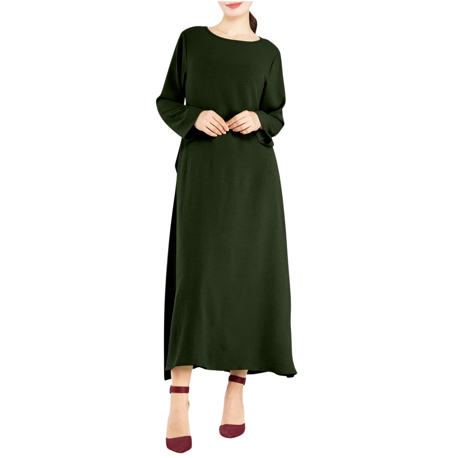 Kmdttou Women Casual Long Sleeve Dress Summer Dresses 2025 Solid Color ...