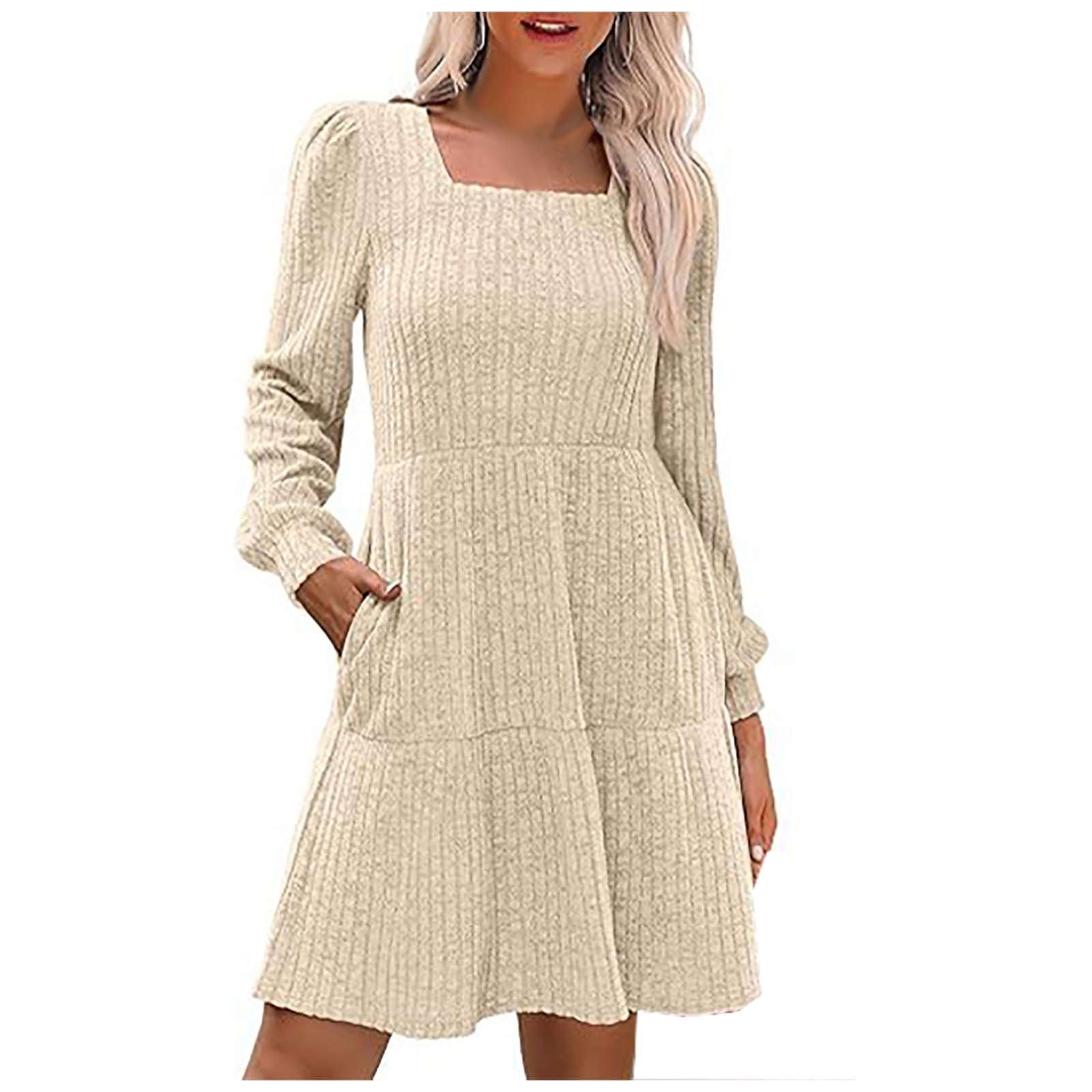 Kmdttou Women's Summer Casual Solid Color Lantern Sleeve Pocket Knitted ...