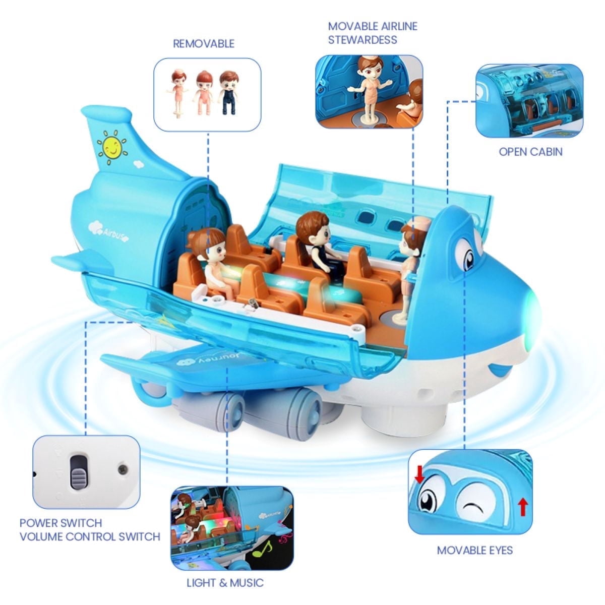 Airplane Toys for Kids with Lights & Music - 360° Rotating Electric Toy ...