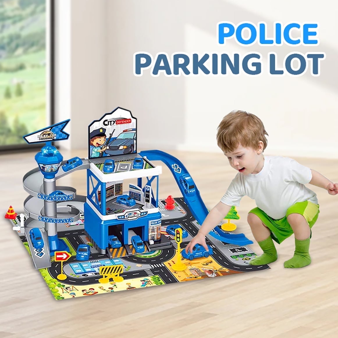 Car Ramp Toy & Parking Garage for Toys Cars with Race Track, Garage Playset with Lights for Kids ...