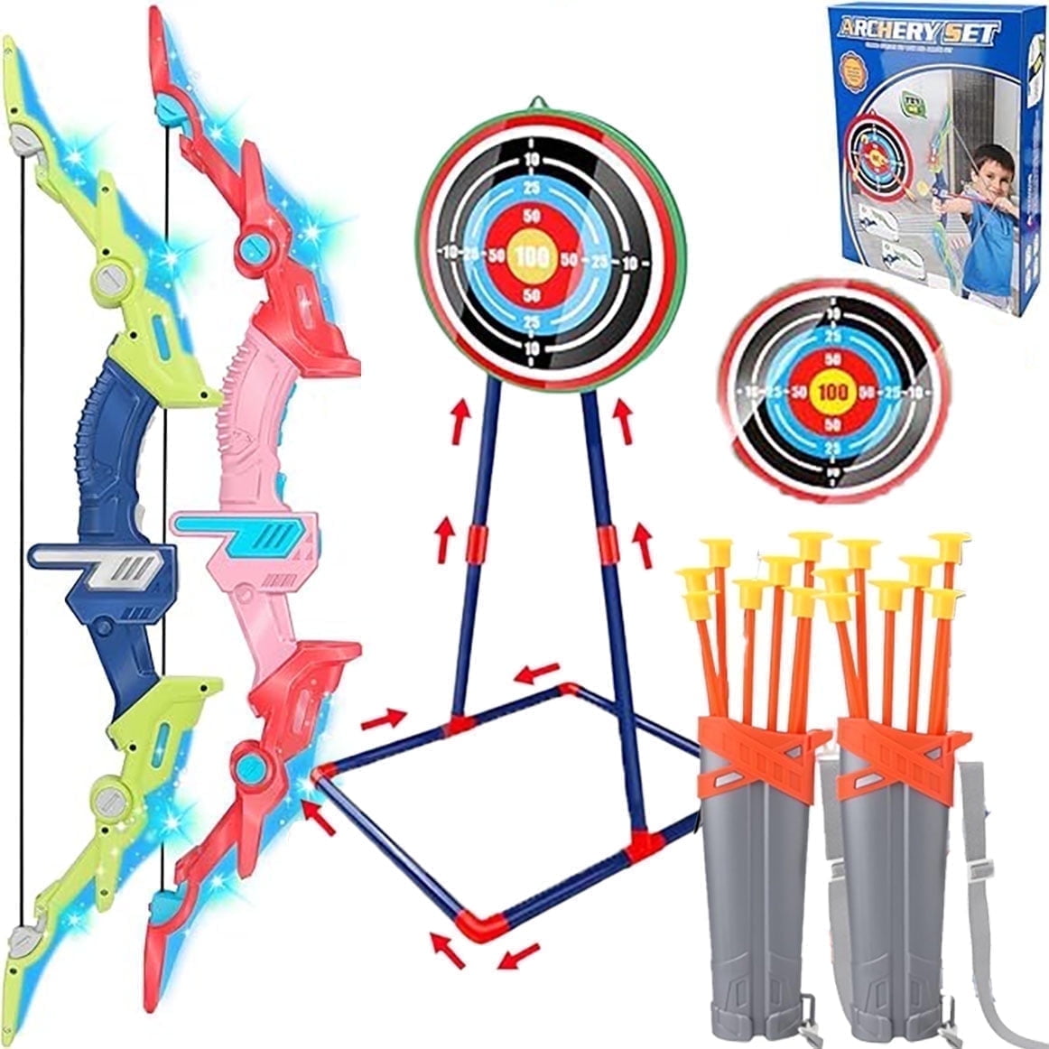 Bow and Arrows Set for Kids, Light up Archery Toy with 2 Target Outdoor Toys for Kids Ages 4-8 ...