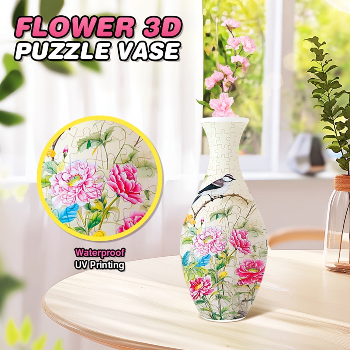 Kmoist Puzzle Planter Vase, Unique 3D Puzzle Vase Made of 160 Pieces of Curved and Translucent ...