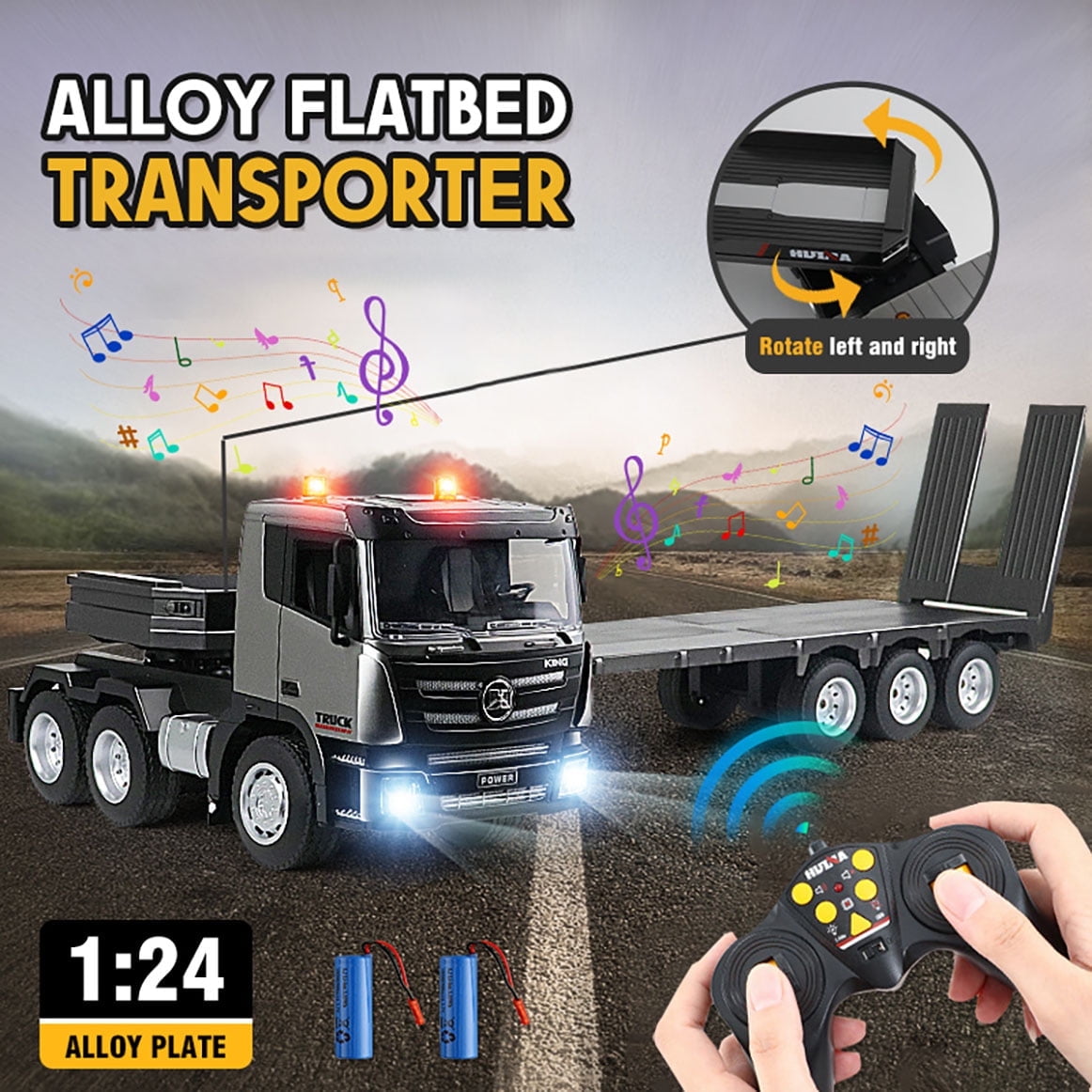 Remote Control Truck and Trailer, 9 Channel RC Semi Tow Truck with ...