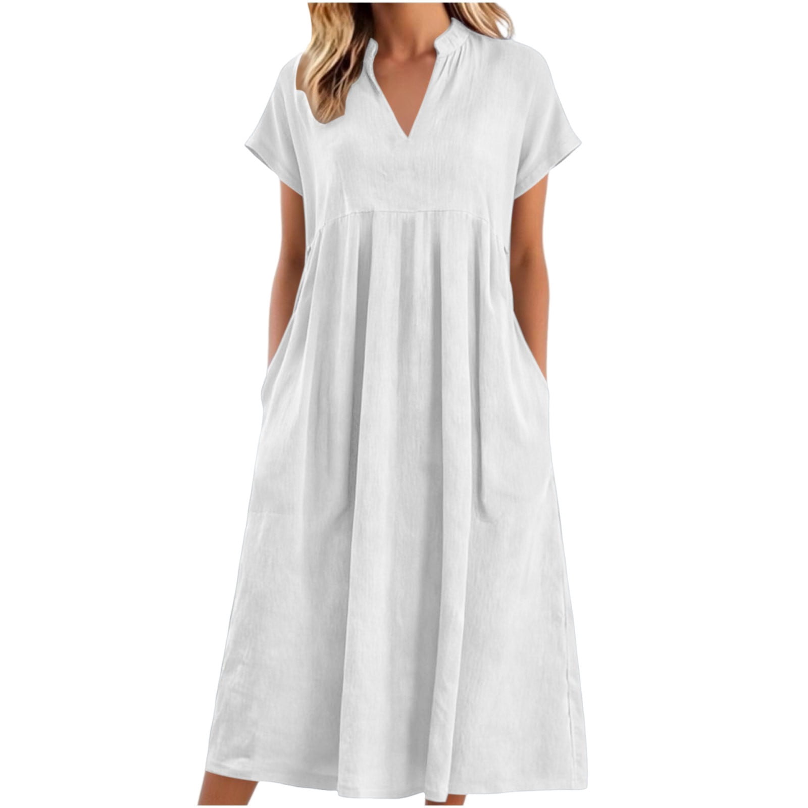Kmonabie Women Summer Dresses V Neck Short Sleeve Casual Loose A-Line ...