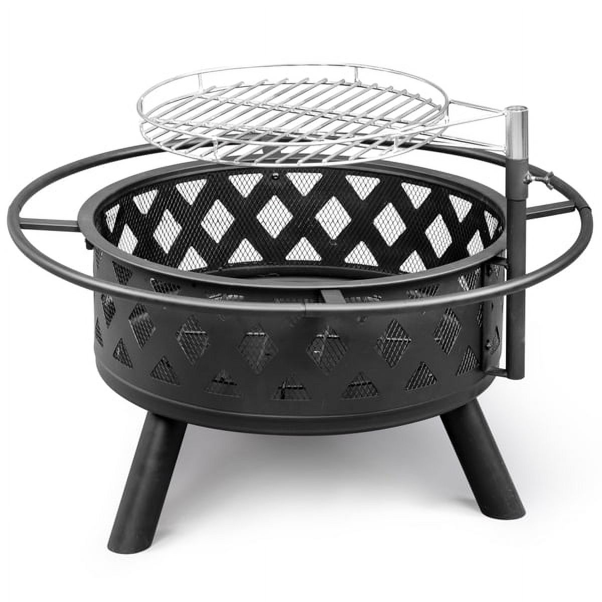 Kmowoo 30in Metal Fire Pit with Cooking Grates Black for Patio Backyard ...