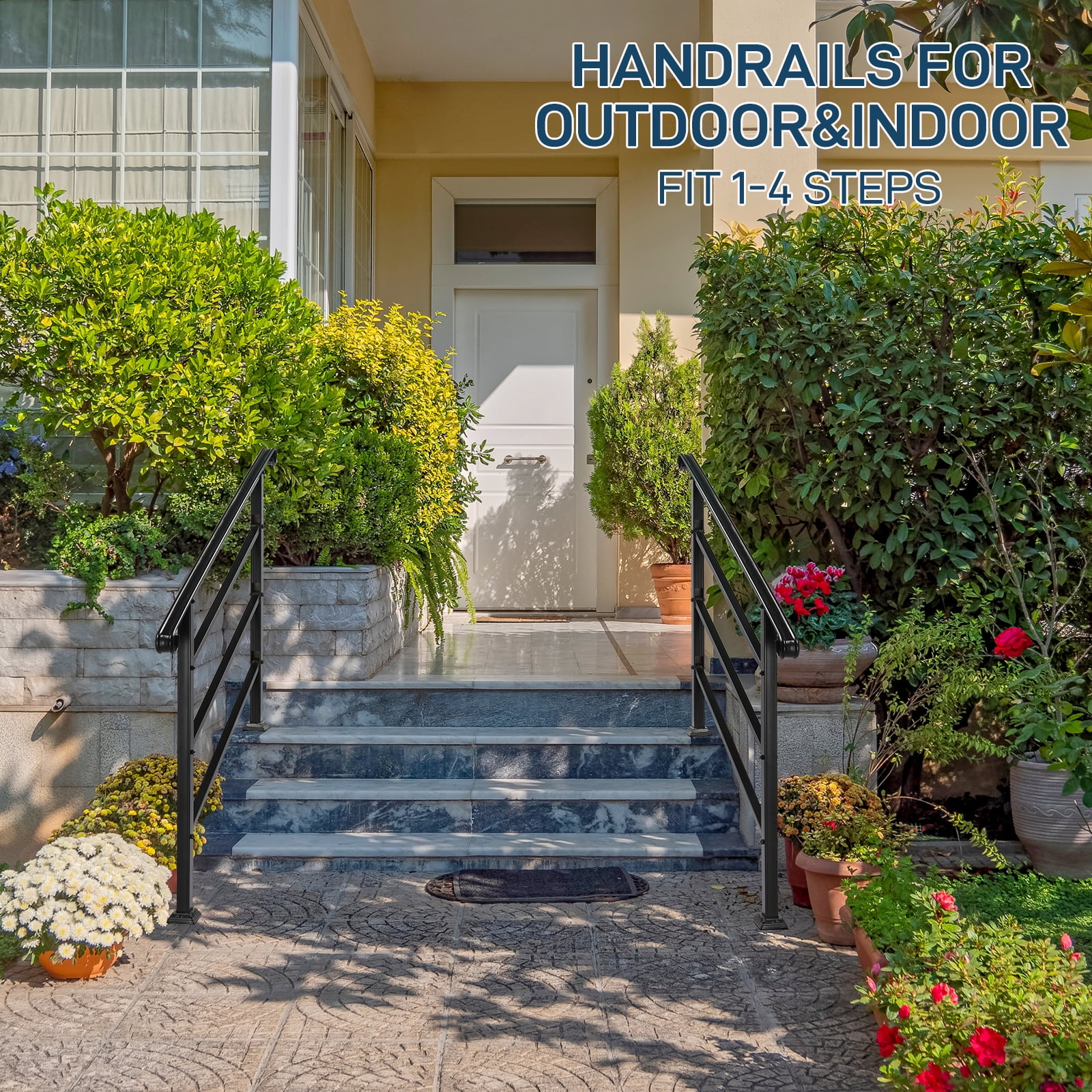 Kmowoo Crimping Handrails for Outdoor Steps, Wrought Iron Handrail Fits ...