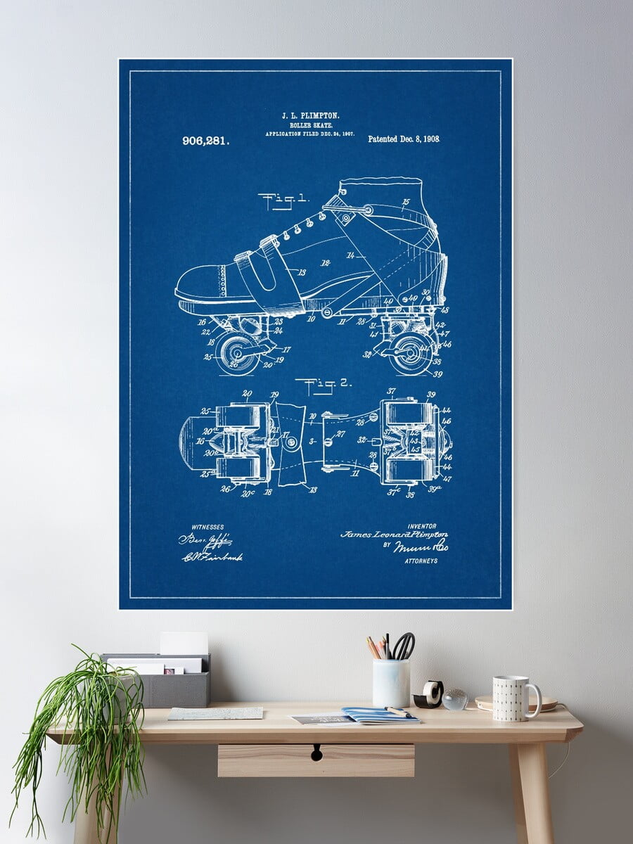 Kna Prints - 1 Pc Poster 1908 Roller Skate Patent Art Blueprint ...