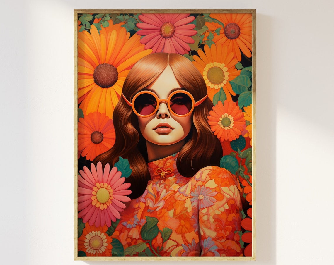 Kna Prints - 1 Pc Poster 1970S Style Woman And Flowers Art Print 70S ...