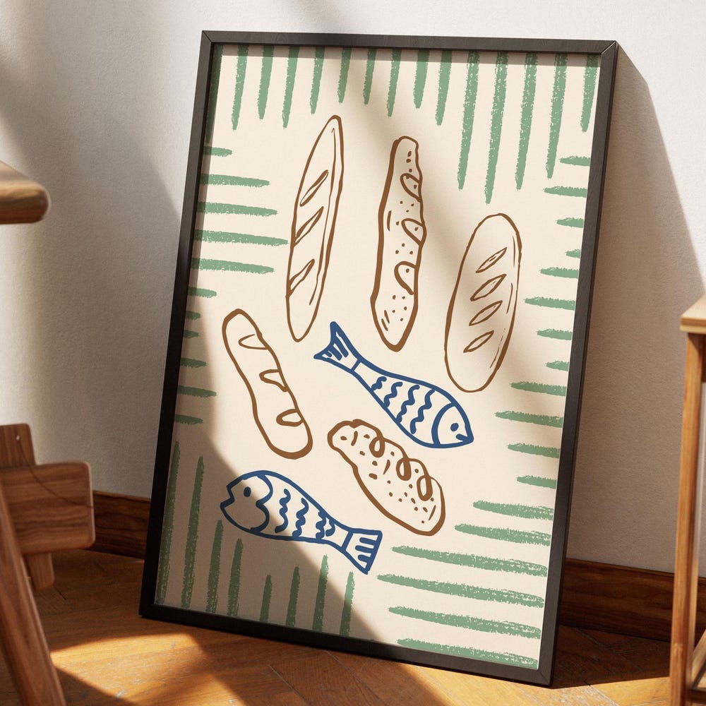 Kna Prints - 1 Pc Poster 5 Loaves And 2 Fish Printable, Trendy Kitchen ...