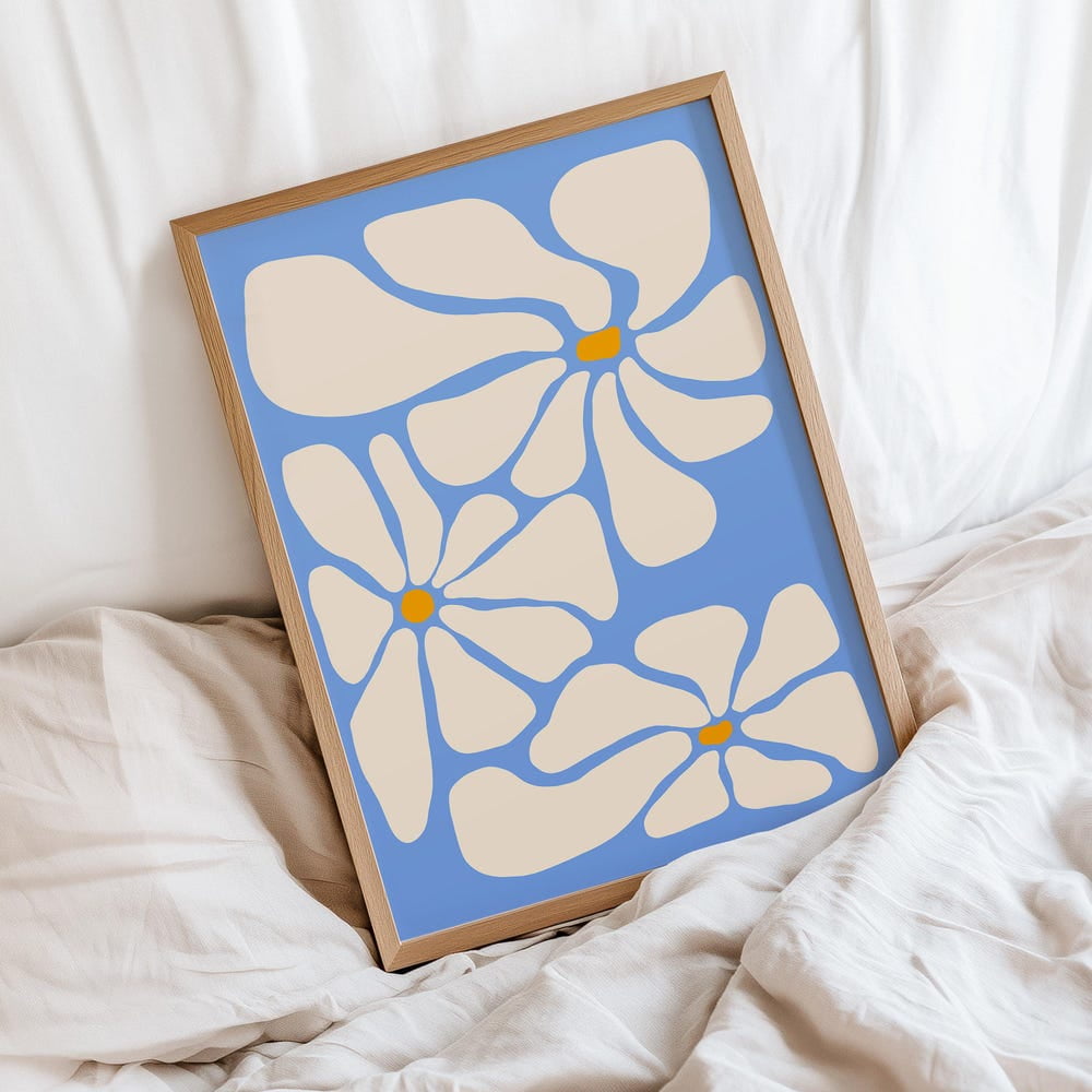 Kna Prints - 1 Pc Poster 70S Retro Daisy Poster, Flower Print, Sky Blue ...