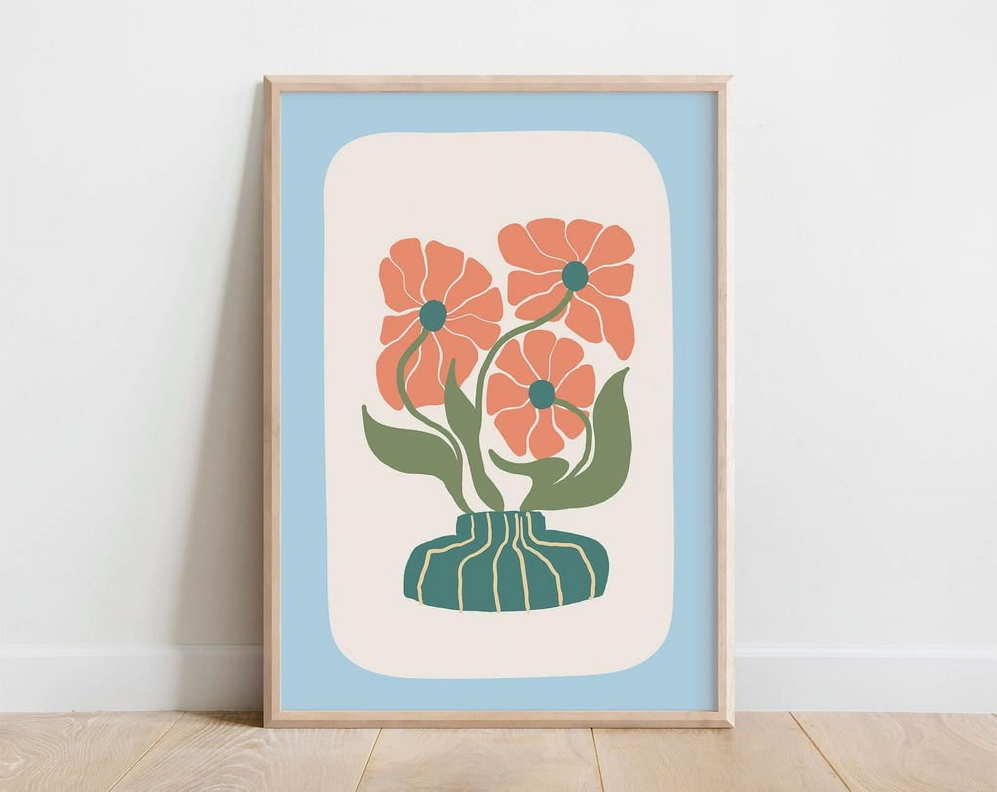 Kna Prints - 1 Pc Poster Abstract Floral Print Featuring Wavy Peach Flowers In A Striped Vase ...