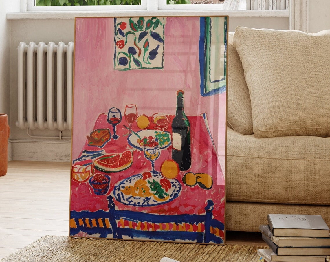 Kna Prints - 1 Pc Poster Abstract Table-Dining Wall Art In Red, Pink, And Blue Colorful Dining ...