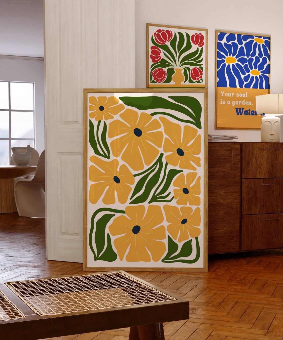 Kna Prints - 1 Pc Poster Abstract Yellow Floral Print, Matisse Inspired ...