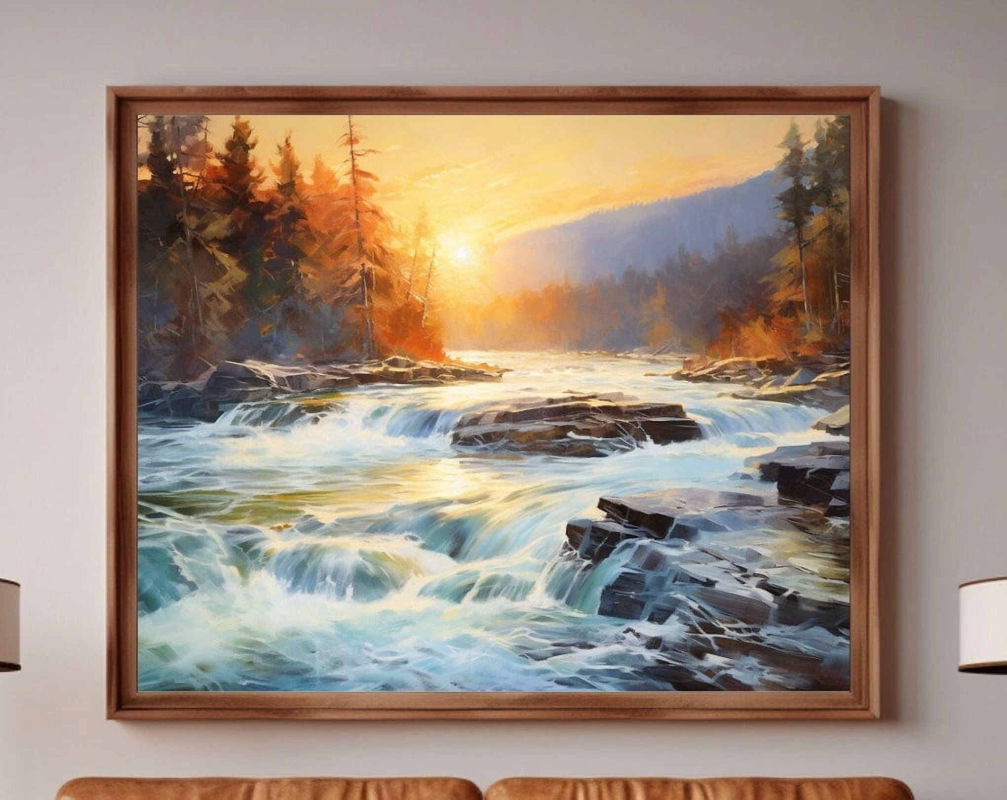 Kna Prints - 1 Pc Poster Acrylic Landscape Art, Srise River Scene ...