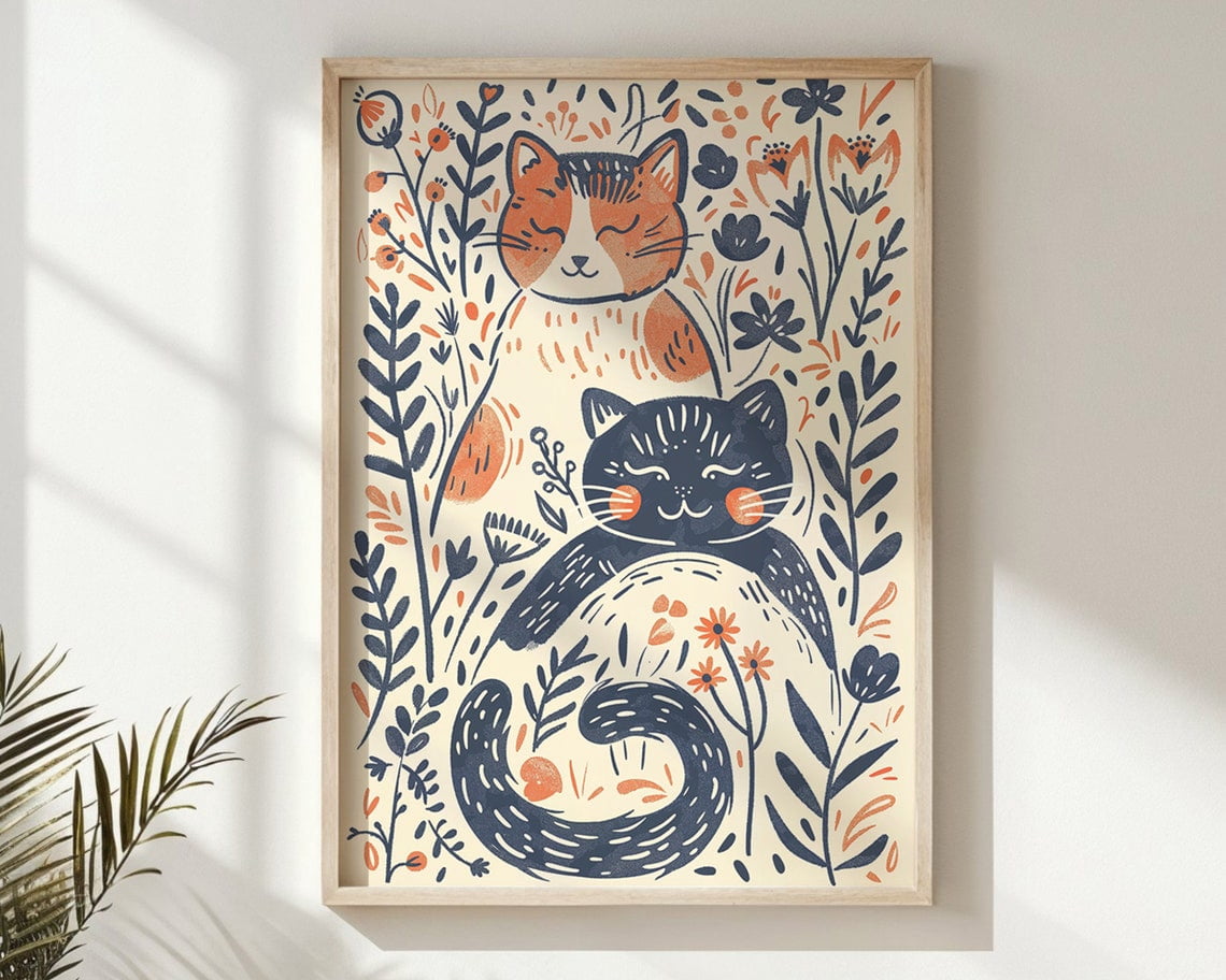Kna Prints - 1 Pc Poster Adorable Cat And Kitten Art Print, Nursery ...