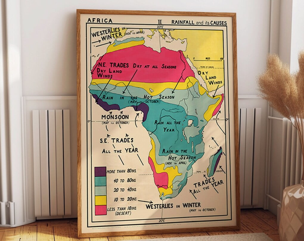 Kna Prints - 1 Pc Poster Africa Rainfall Map Educational Climate Map Of ...