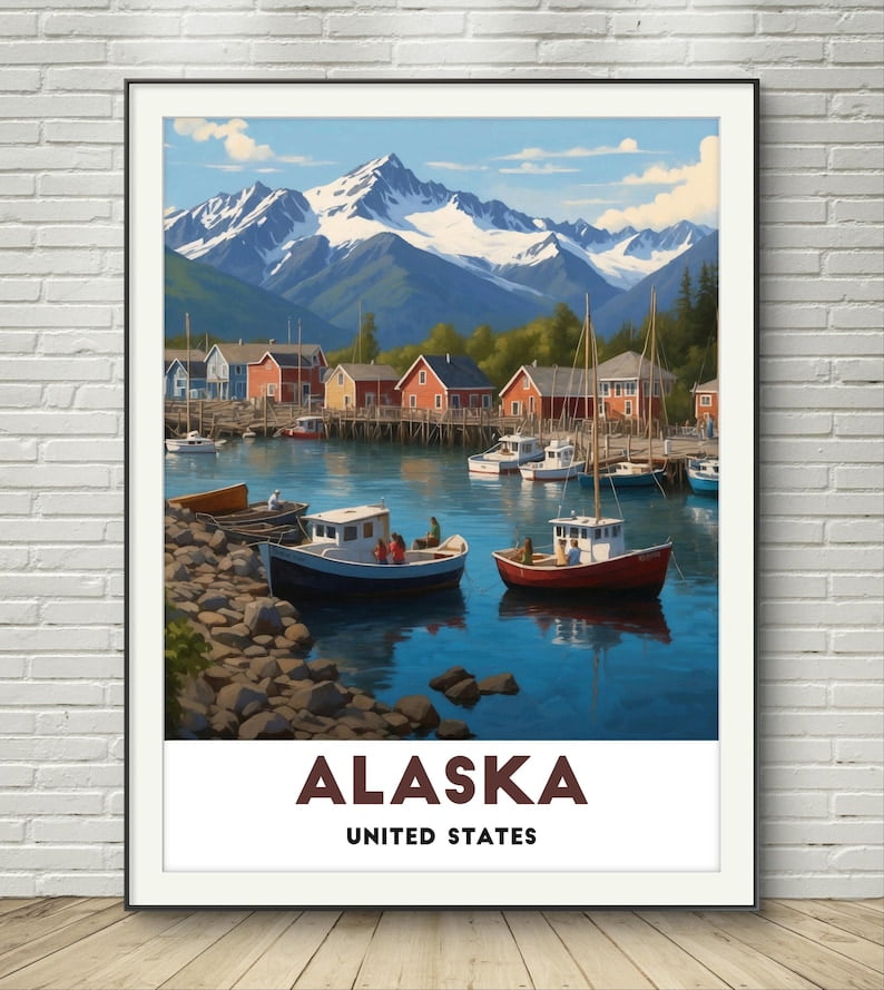 Kna Prints - 1 Pc Poster Alaska Picturesque Fishing Village With Motain ...