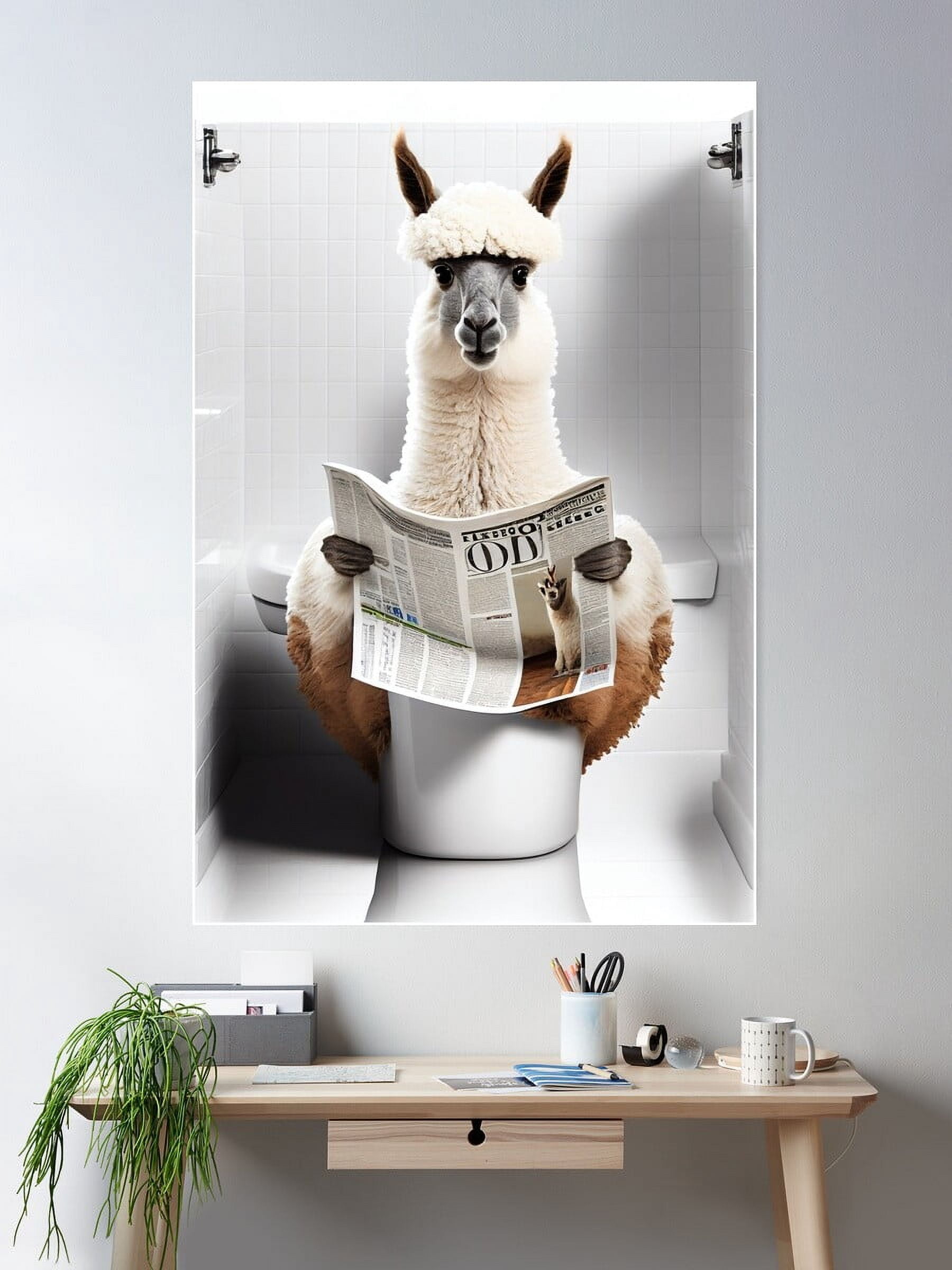 Kna Prints - 1 Pc Poster Alpaca Sitting On The Toilet Reading A ...