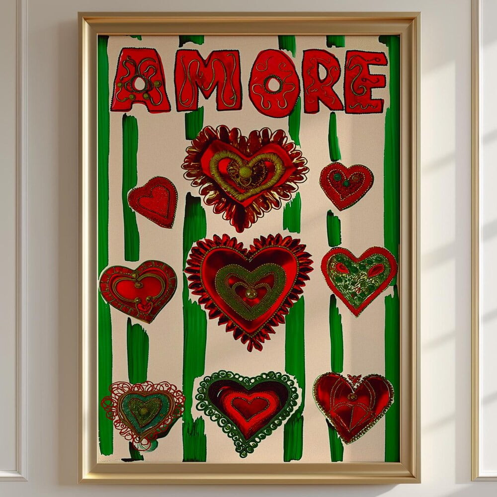 Kna Prints - 1 Pc Poster Amore Heart Poster, Maximalist Folk Art Print ...
