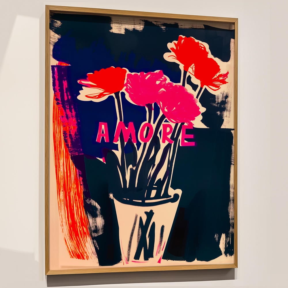 Kna Prints - 1 Pc Poster Amore Poster, Bold Floral Art, Hot Pink Orange ...