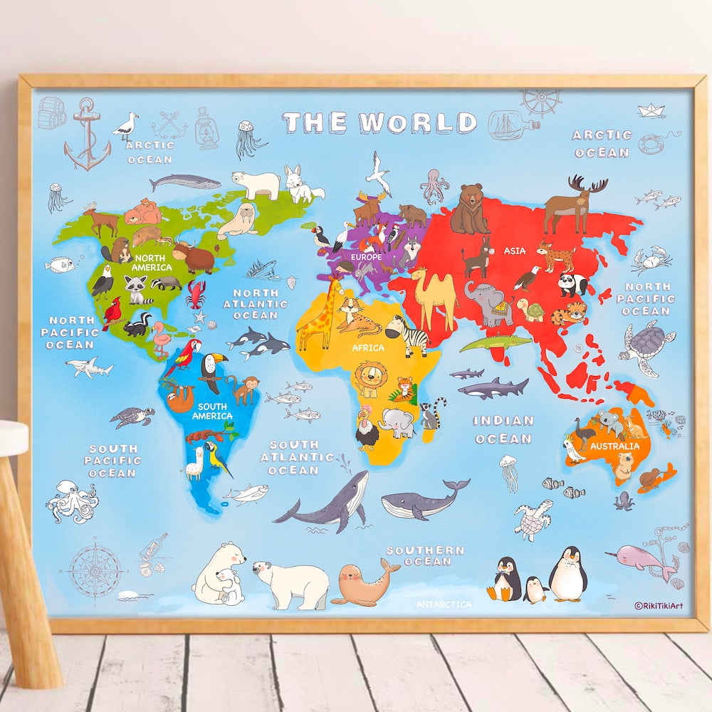 Kna Prints - 1 Pc Poster Animal World Map Poster Homeschool Montessori ...