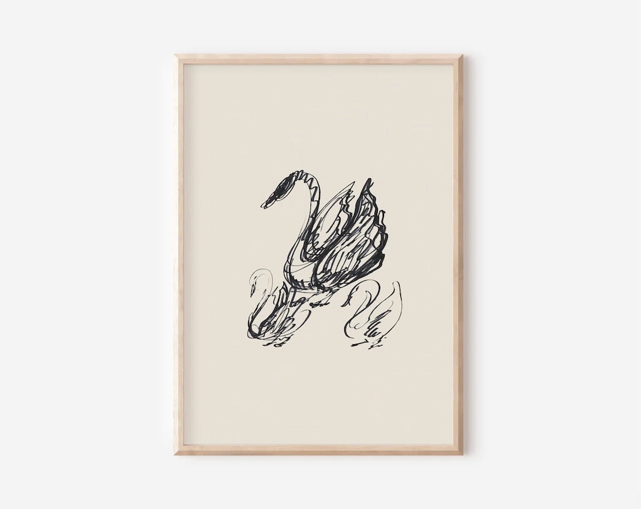 Kna Prints - 1 Pc Poster Antique Swan Abstract Sketch Neutral Modern ...