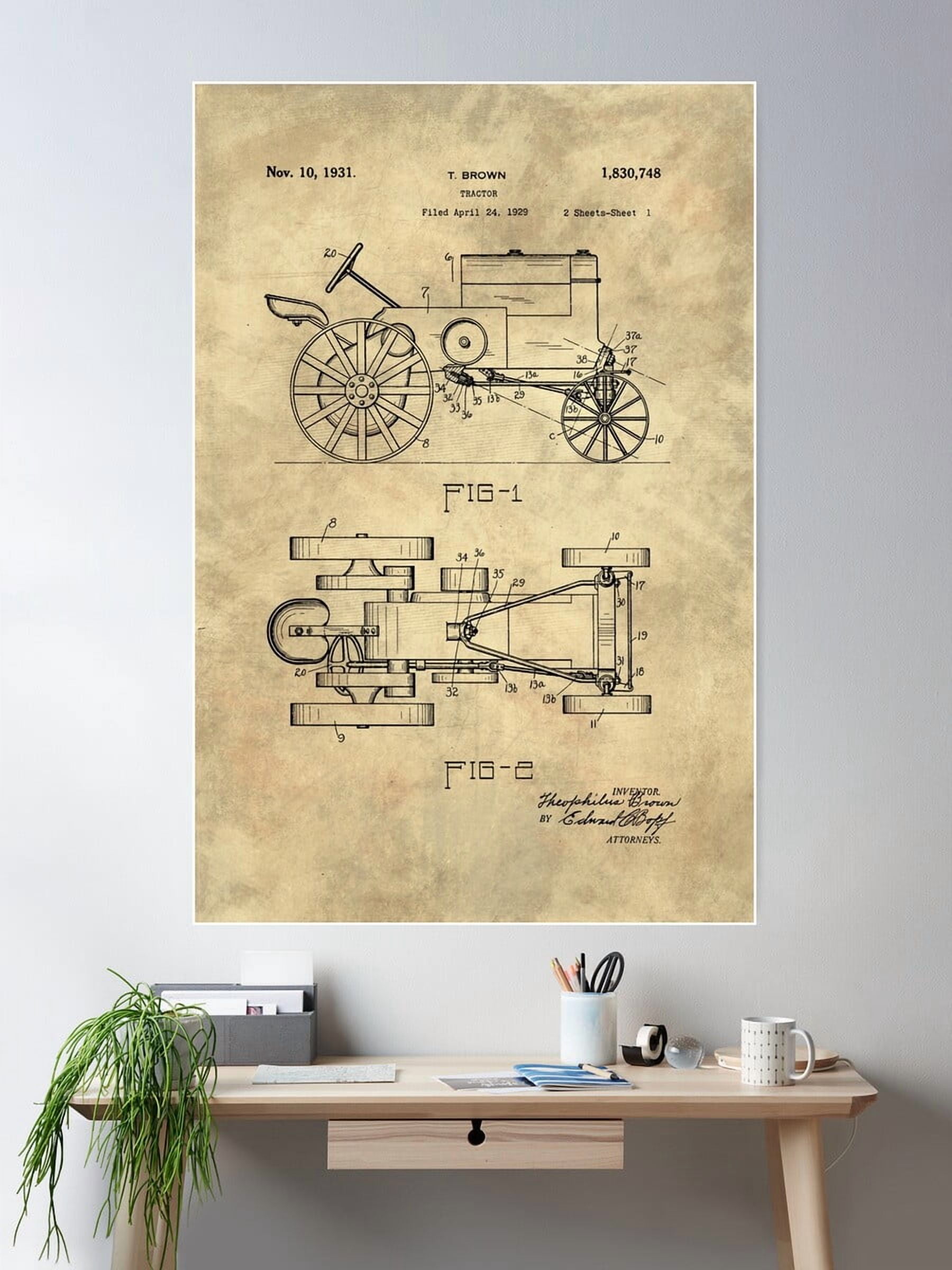 Kna Prints - 1 Pc Poster Antique Tractor Blueprint Patent Drawing Plan ...