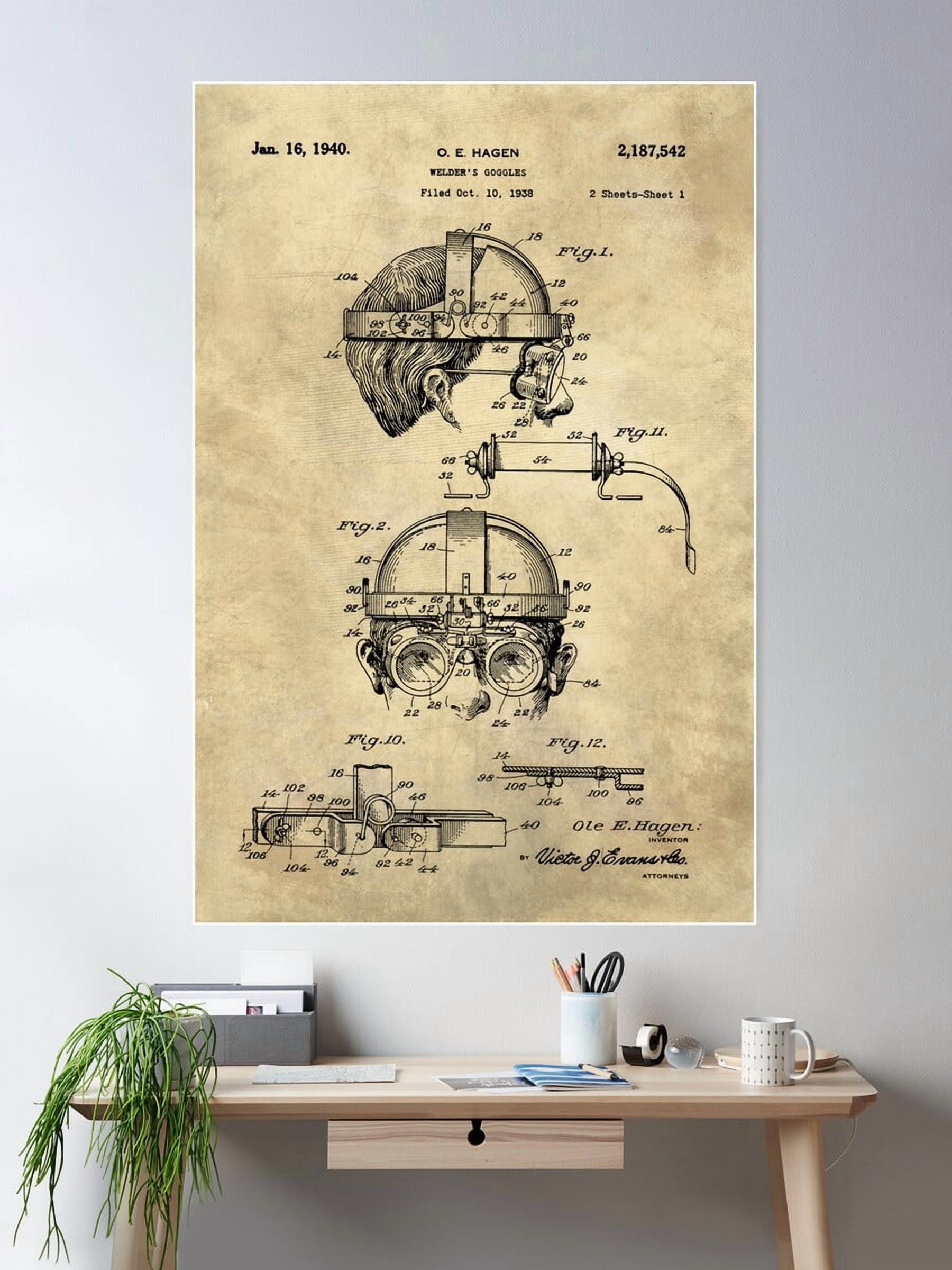 Kna Prints - 1 Pc Poster Antique Welders Goggles Blueprint Drawing ...