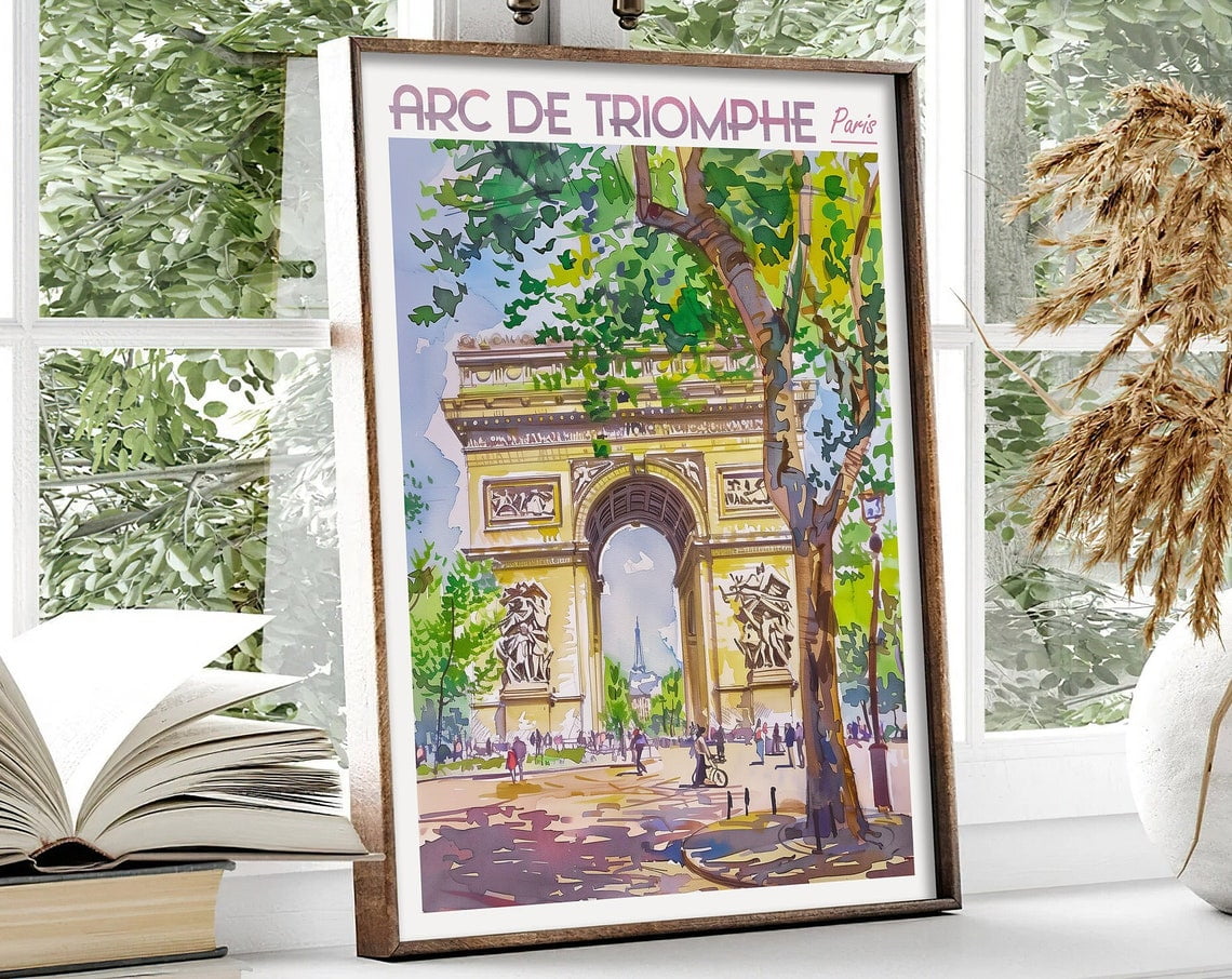Kna Prints - 1 Pc Poster Arc De Triomphe Watercolor World Cities Wall ...