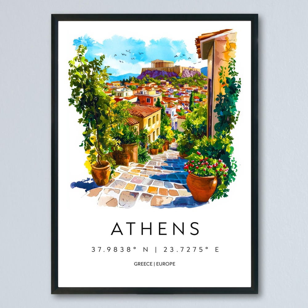 Kna Prints - 1 Pc Poster Athens Watercolor Poster Athens Travel Greece ...
