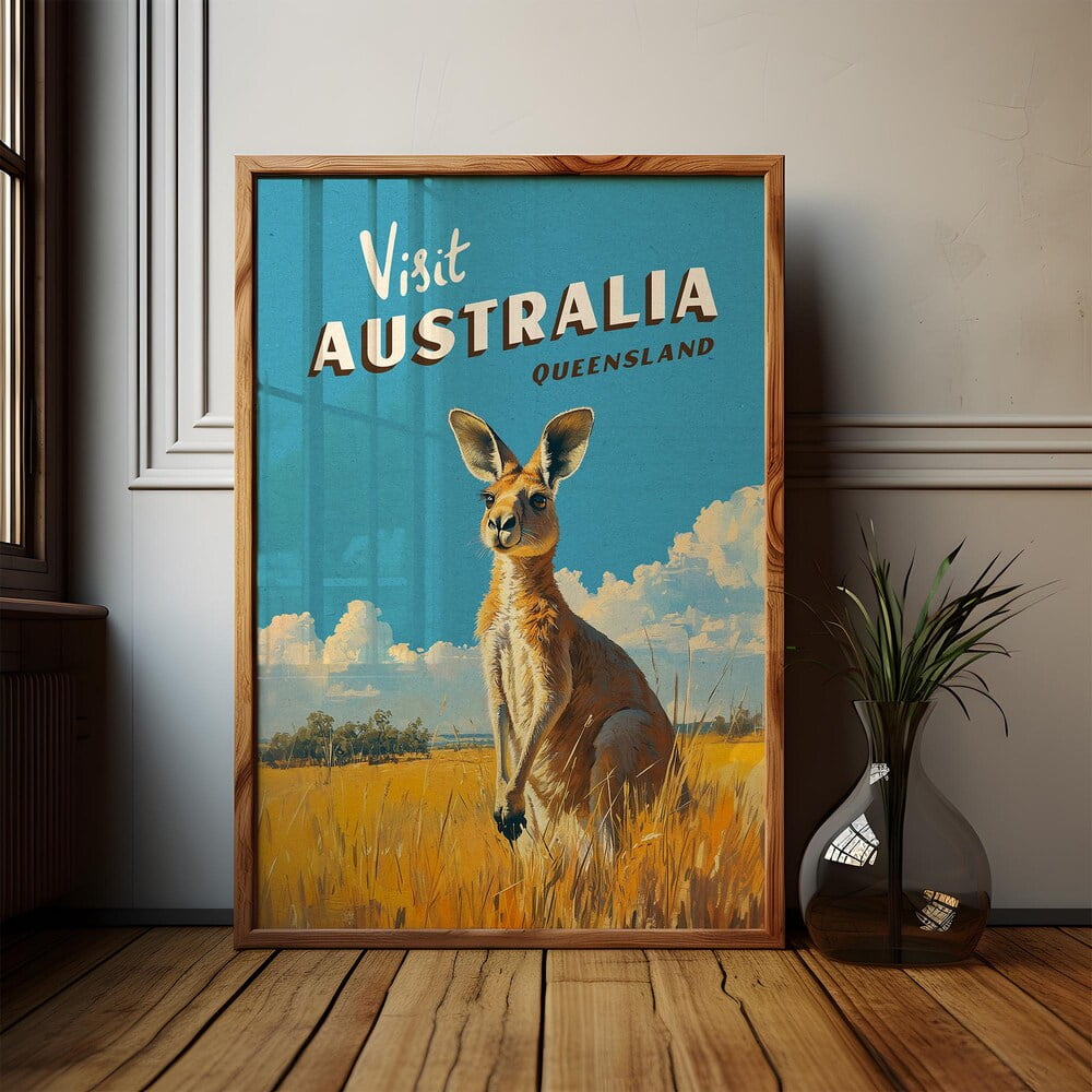 Kna Prints - 1 Pc Poster Australia Queensland Vintage Travel , Kangaroo ...
