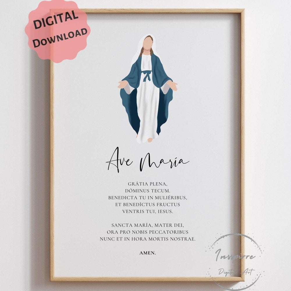 Kna Prints - 1 Pc Poster Ave Maria Prayer Printable, Latin Wall Art ...